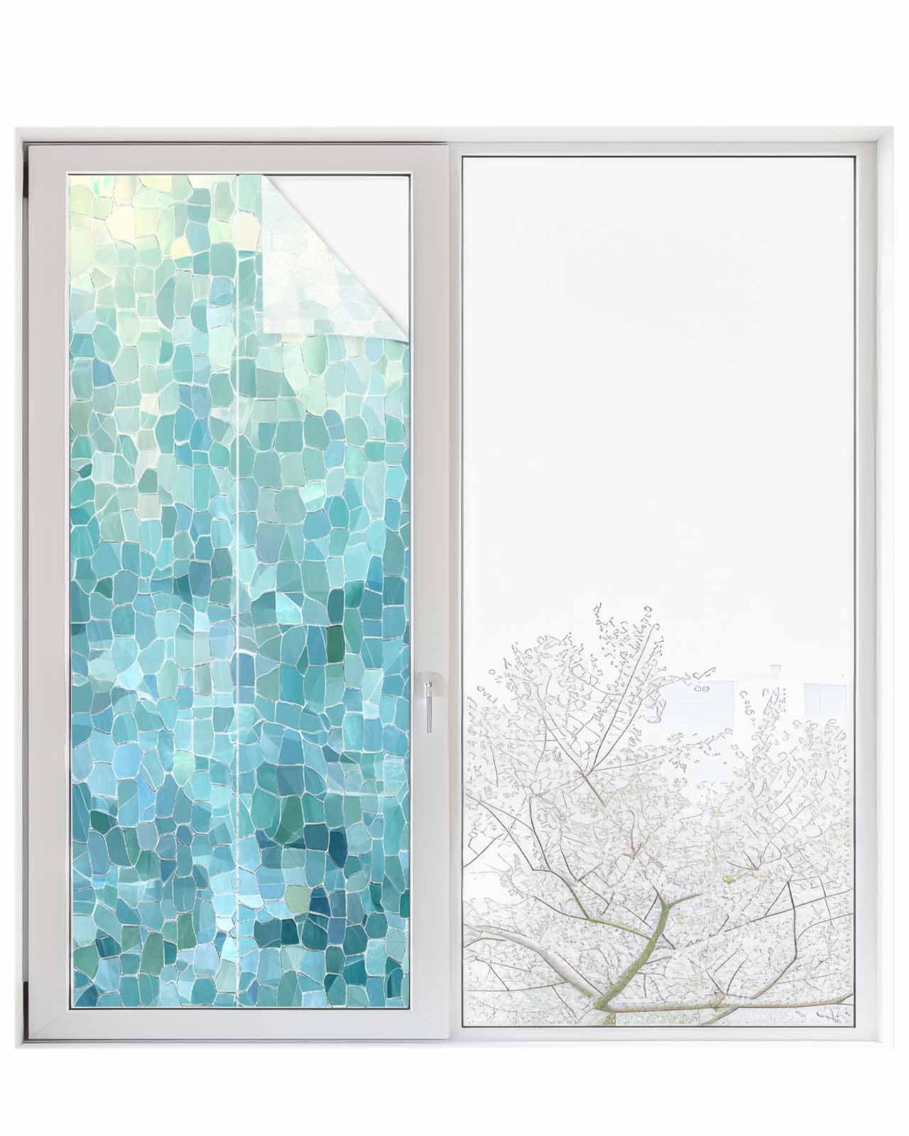 Window Privacy Film Turquoise Teal Stained Glass Window Film Decorative ...
