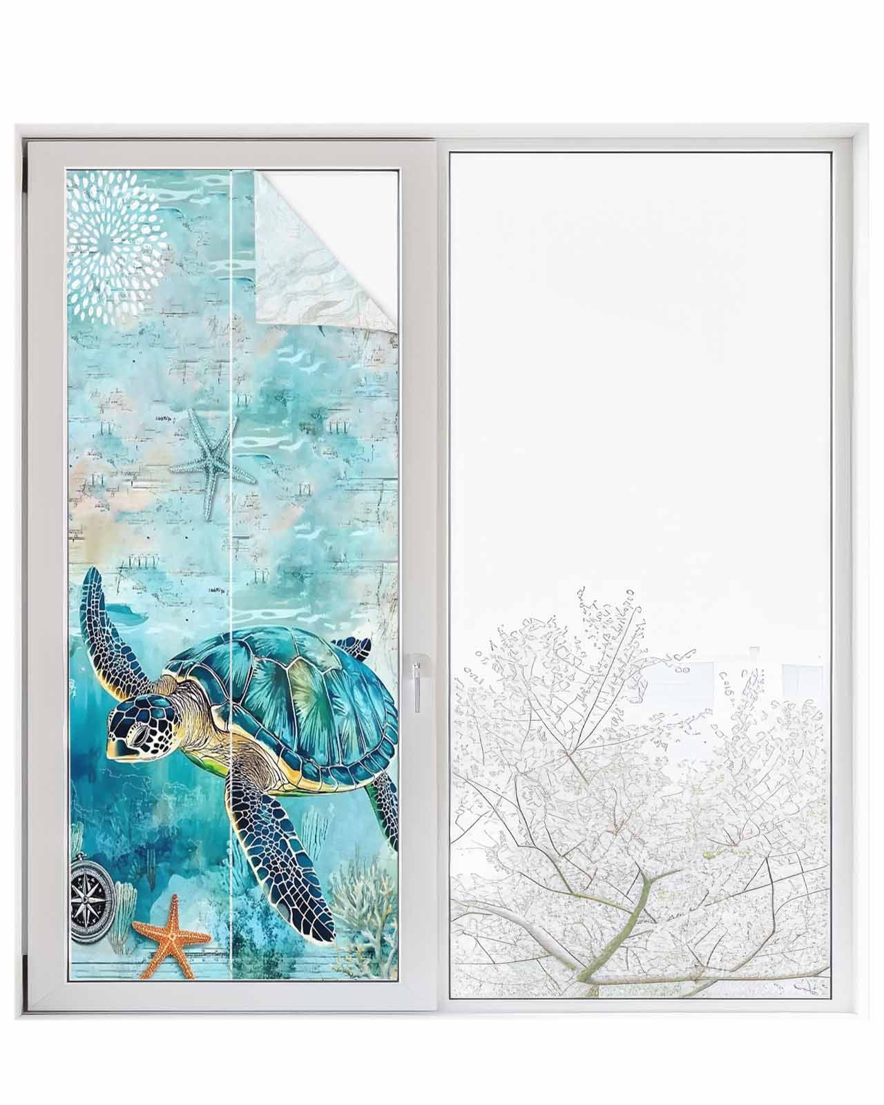 Window Privacy Film Turquoise Turtle Stained Glass Window Film ...