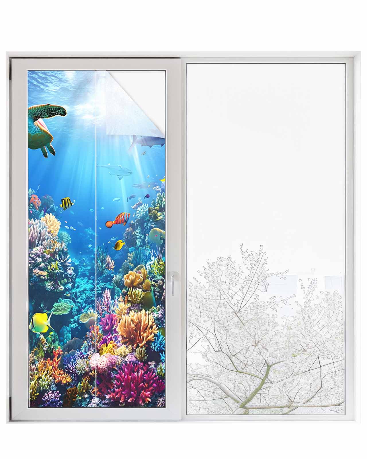 Window Privacy Film Turtle Blue Stained Glass Window Film Decorative ...