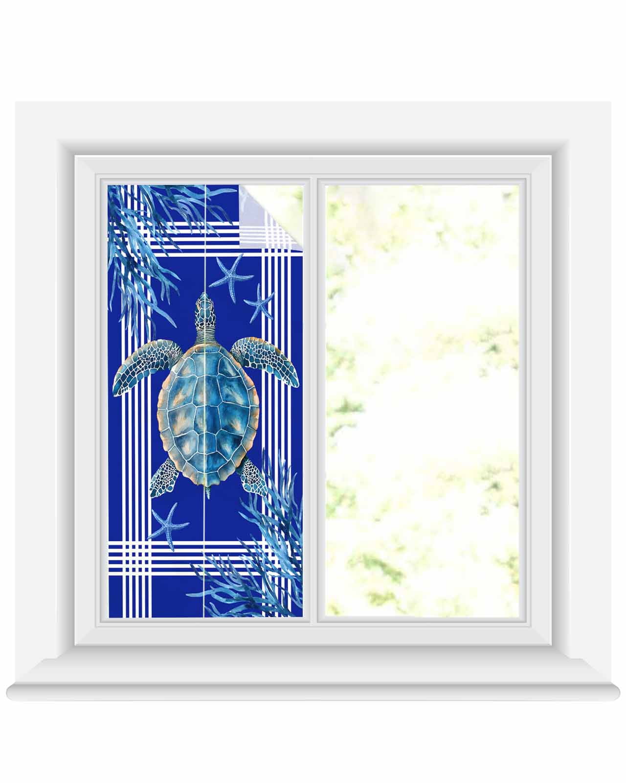 Window Privacy Film Turtle Navy Blue Stained Glass Window Film ...