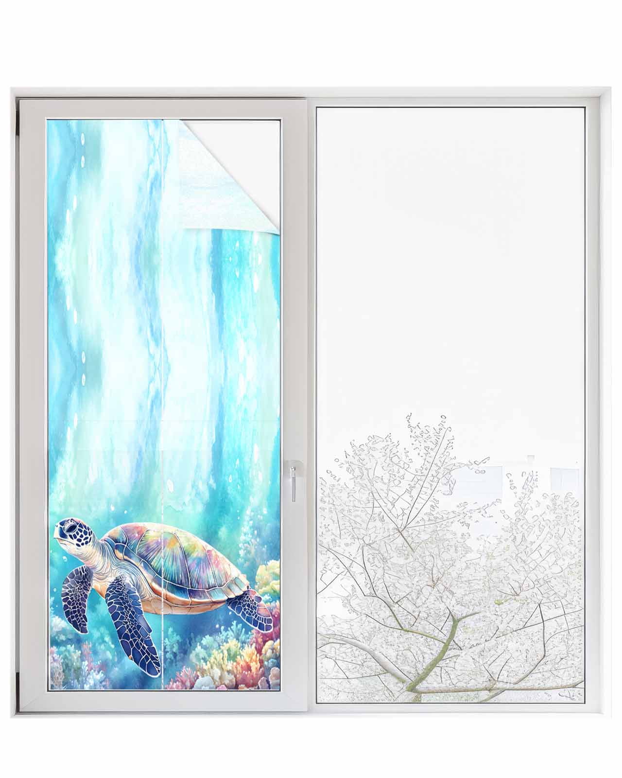 Window Privacy Film Turtle Stained Glass Window Film Decorative Sun ...