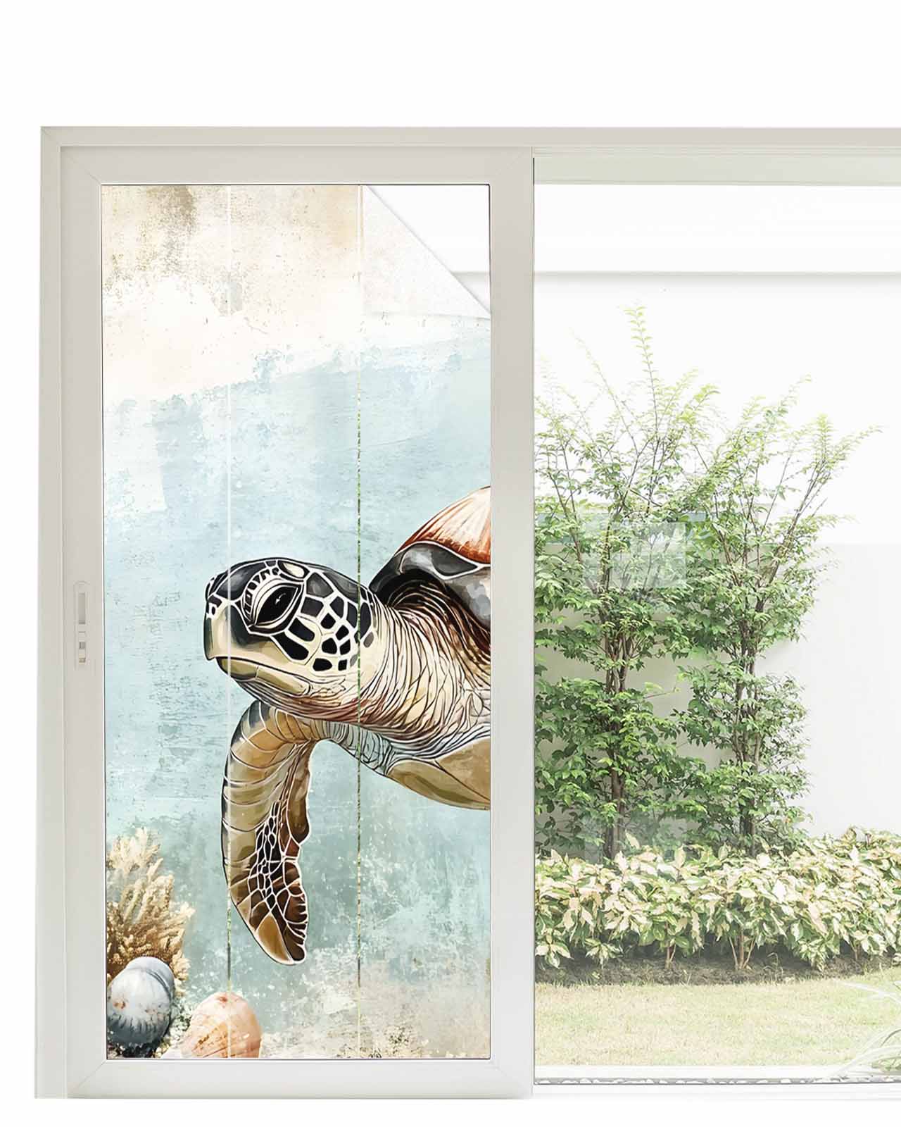 Window Privacy Film Turtle Stained Glass Window Film Decorative Sun ...