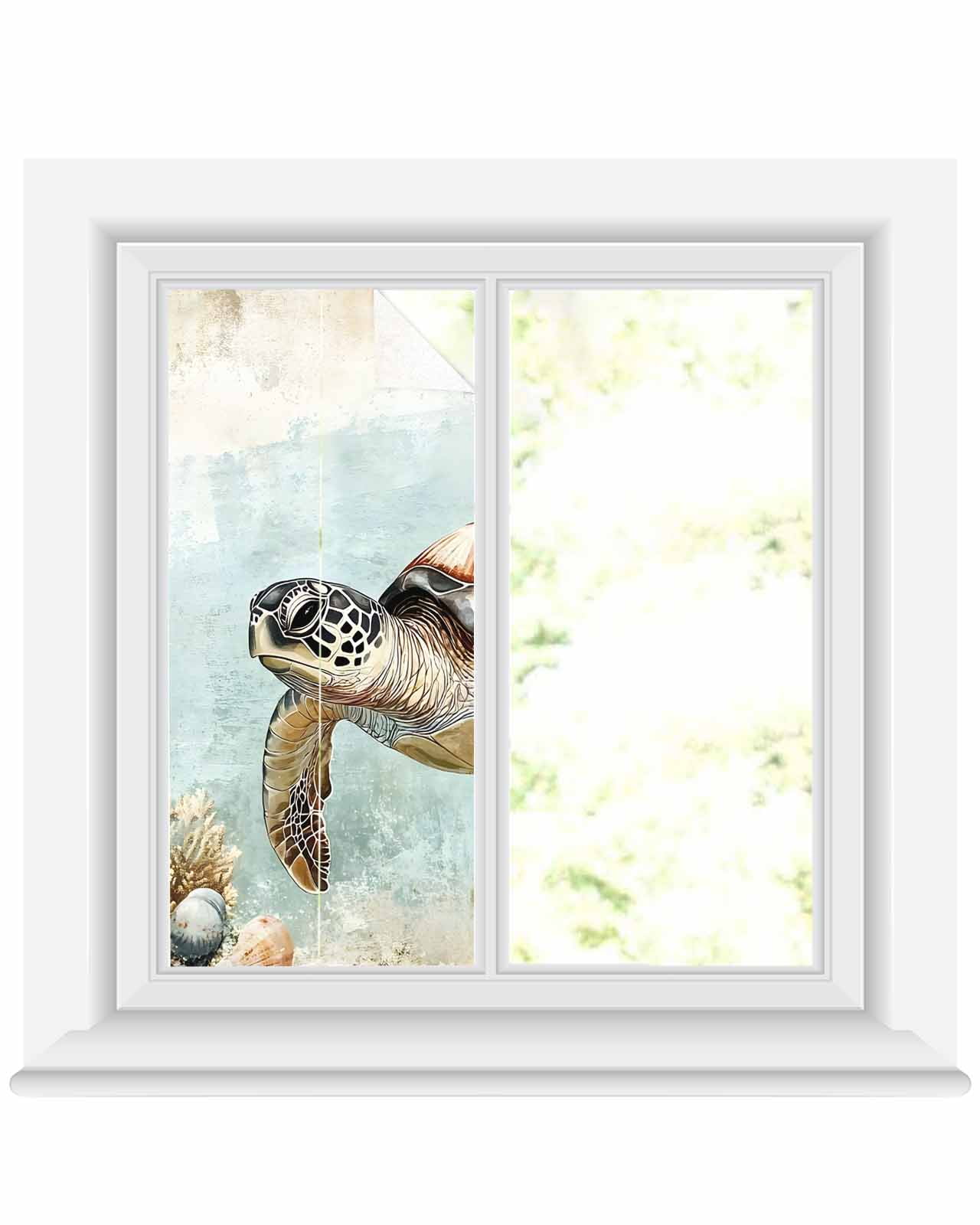 Window Privacy Film Turtle Stained Glass Window Film Decorative Sun ...