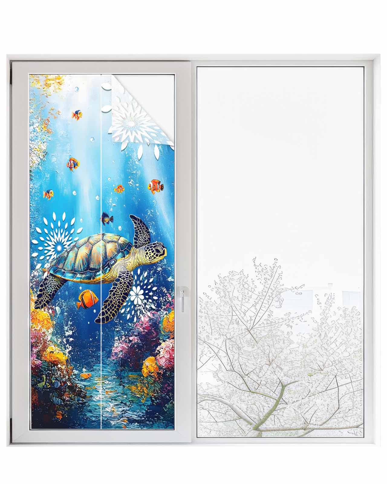 Window Privacy Film Turtle Stained Glass Window Film Decorative Sun ...