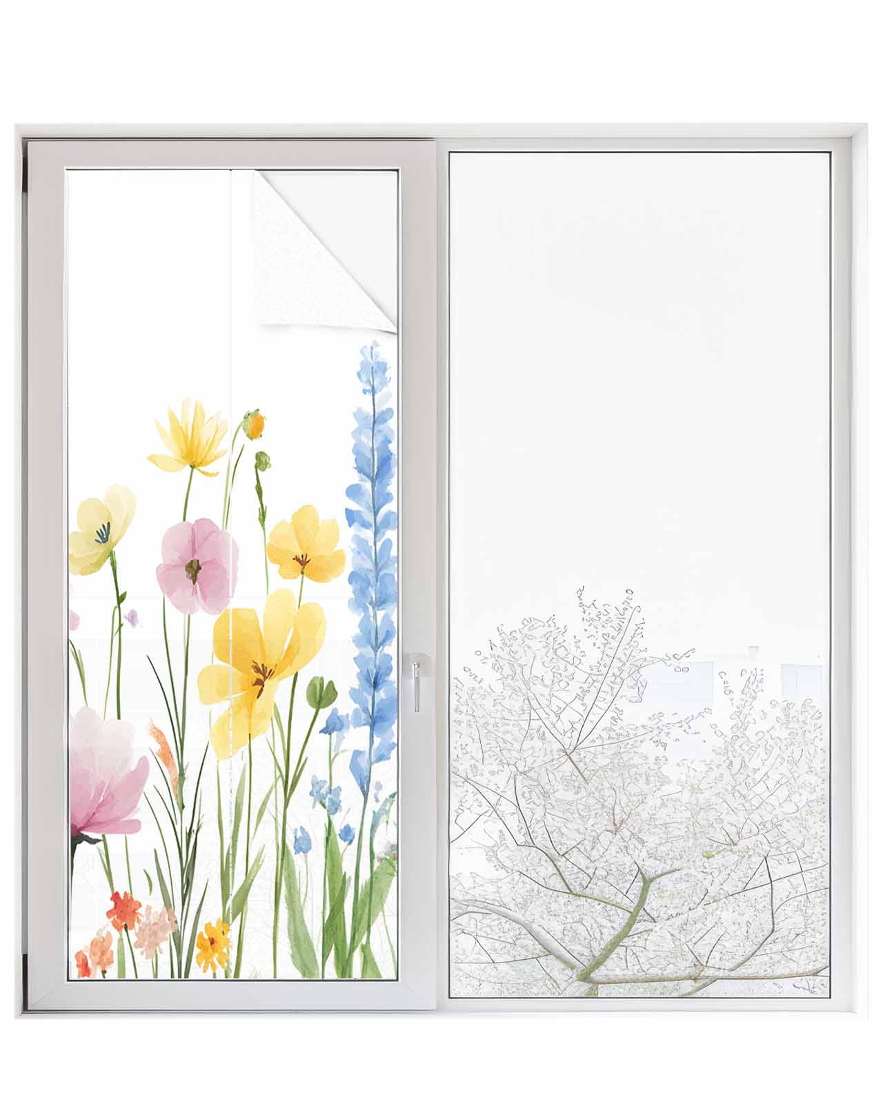 Window Privacy Film Verdant Flower Patterns Stained Glass Window Film ...