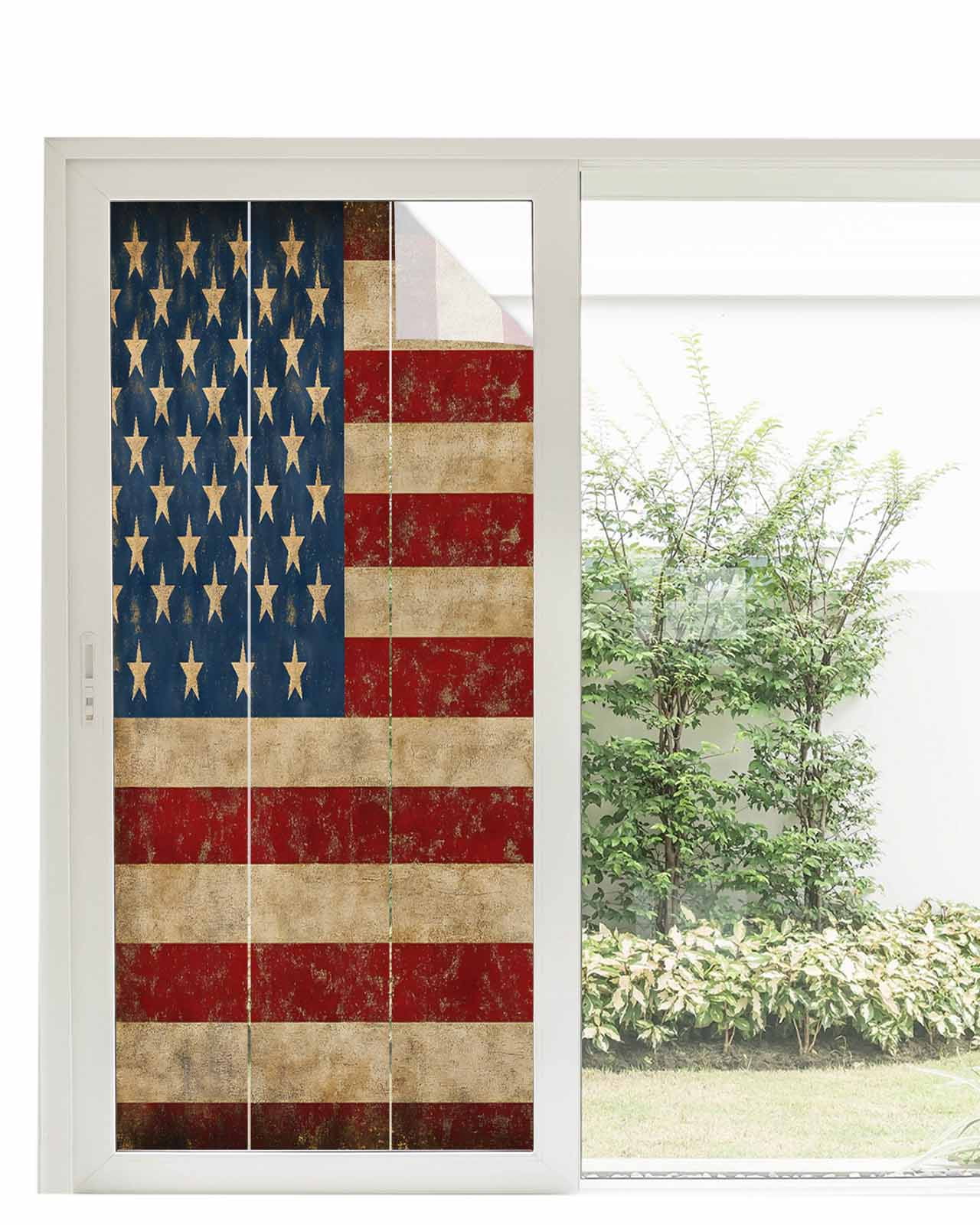 Window Privacy Film Vintage American Flag Stained Glass Window Film ...