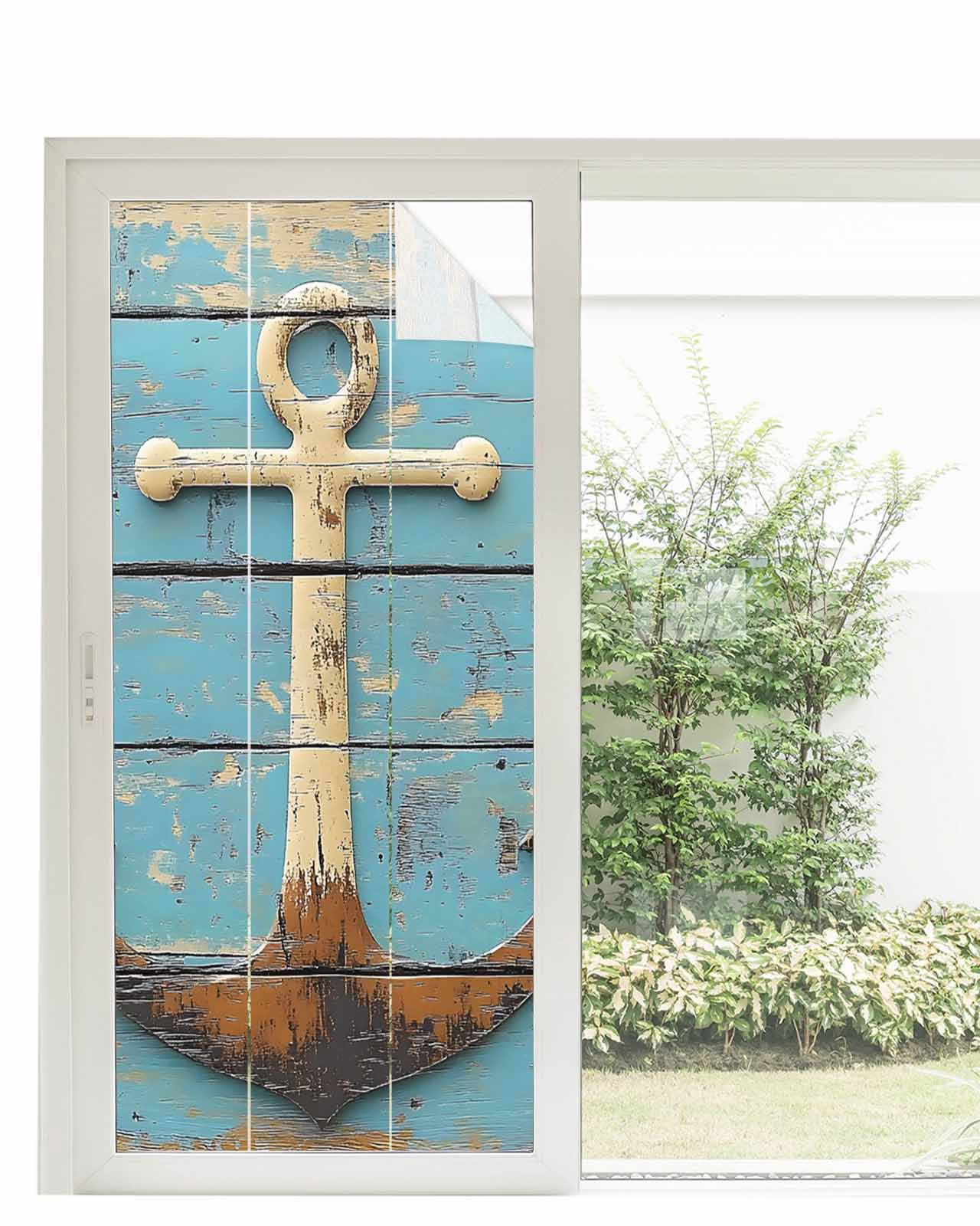 Window Privacy Film Vintage Anchor Stained Glass Window Film Decorative ...