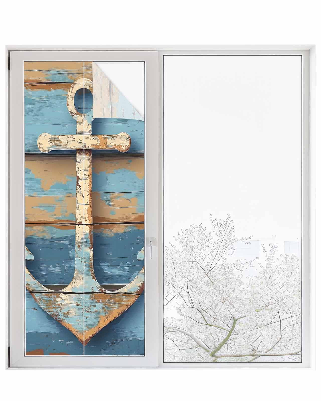 Window Privacy Film Vintage Anchor Stained Glass Window Film Decorative ...