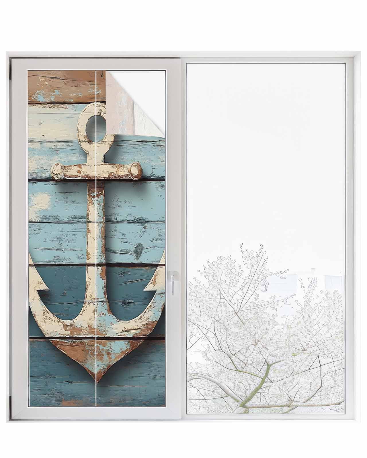 Window Privacy Film Vintage Anchor Stained Glass Window Film Decorative ...