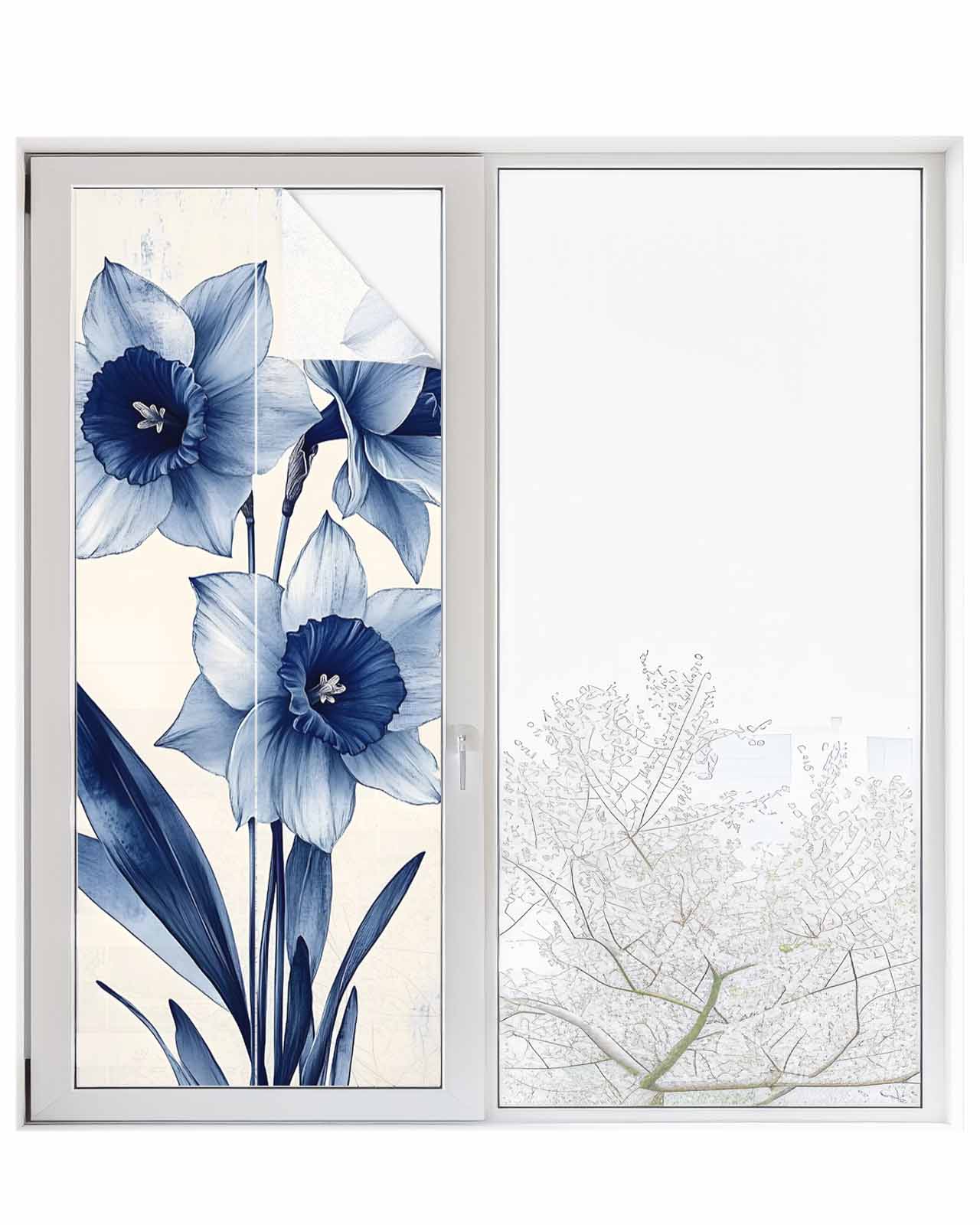 Window Privacy Film Vintage Blue Floral Stained Glass Window Film ...
