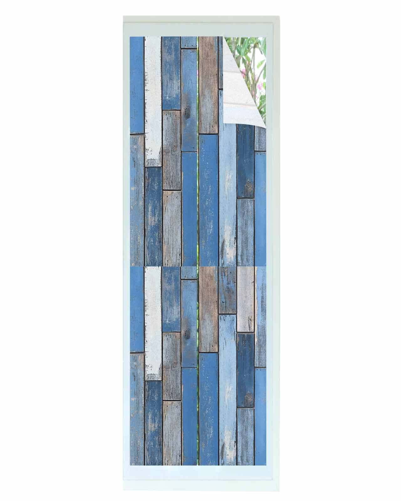 Window Privacy Film Vintage Blue Wooden Stained Glass Window Film ...