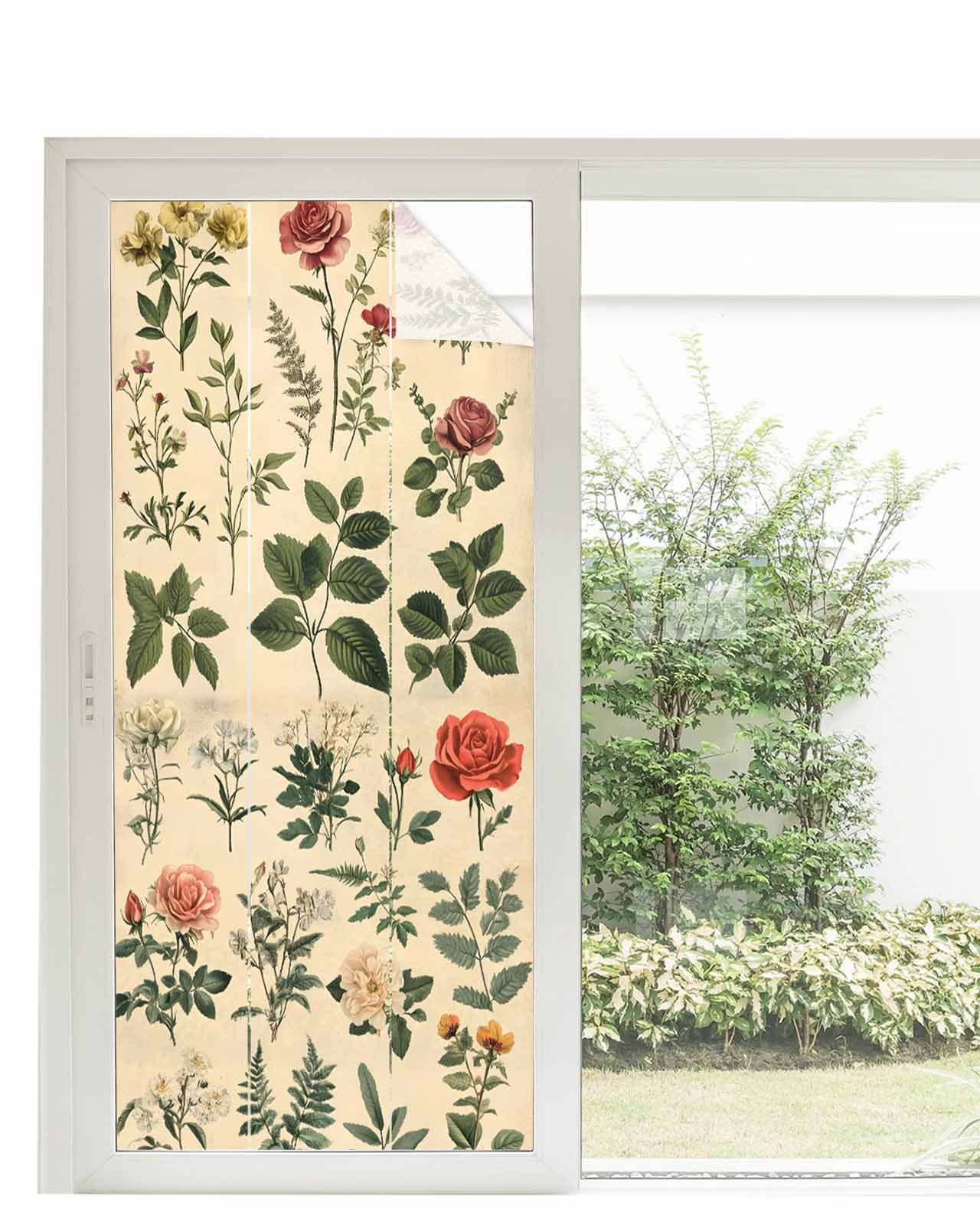 Window Privacy Film Vintage Botanical Stained Glass Window Film ...