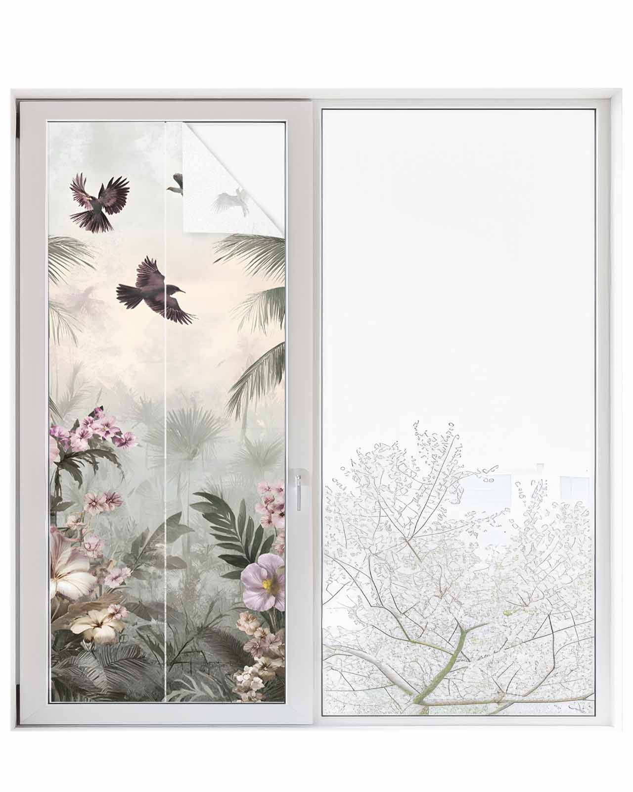 Window Privacy Film Vintage Botanical Stained Glass Window Film ...