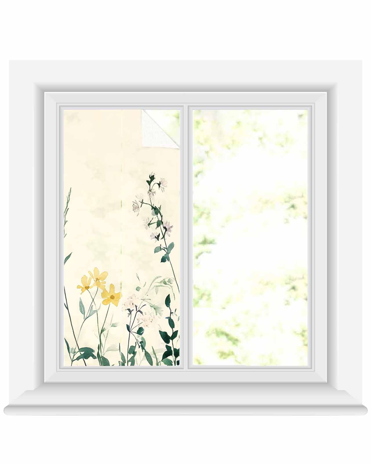 Window Privacy Film Vintage Botanical Yellow Floral Stained Glass ...
