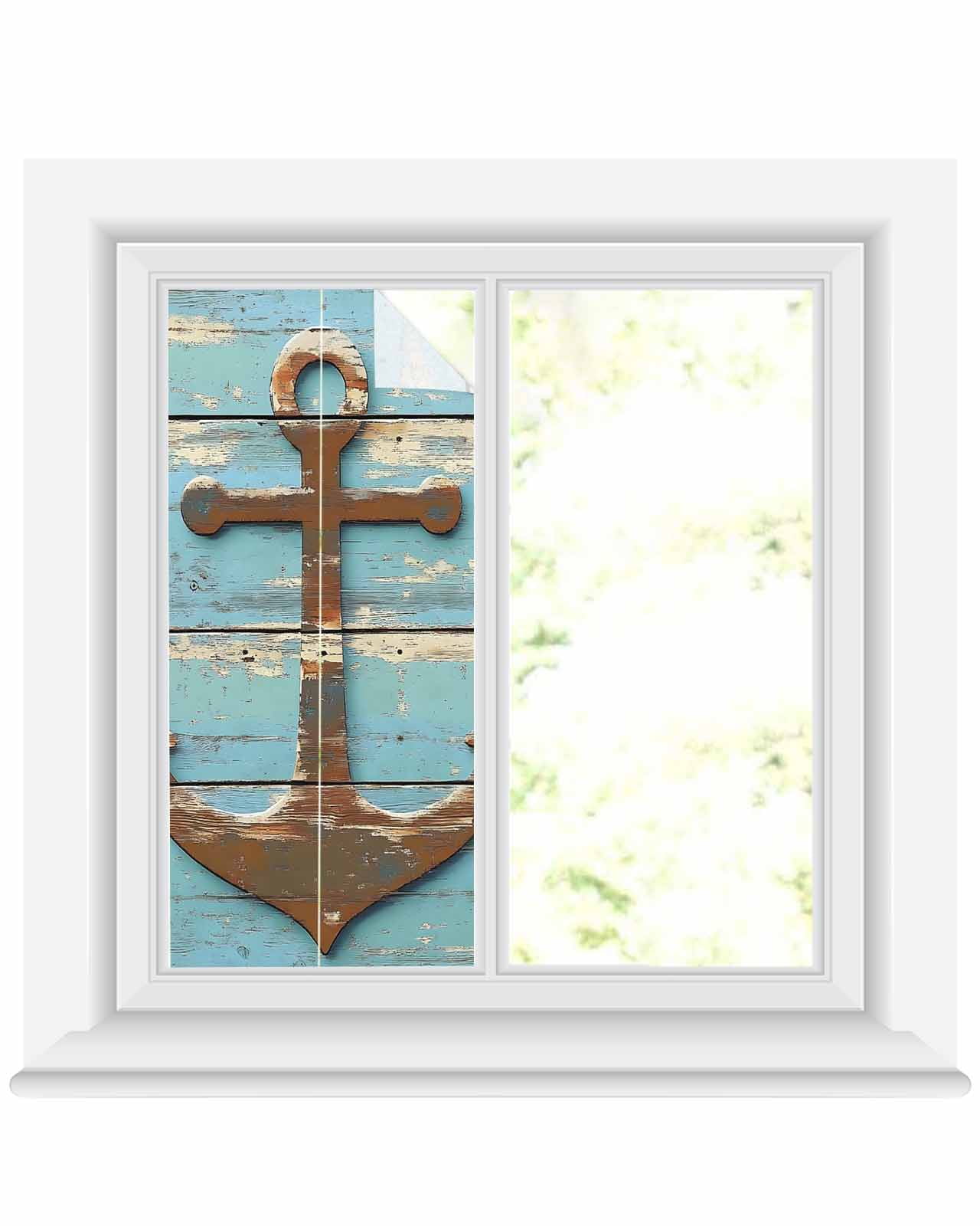 Window Privacy Film Vintage Brown Anchor Stained Glass Window Film ...