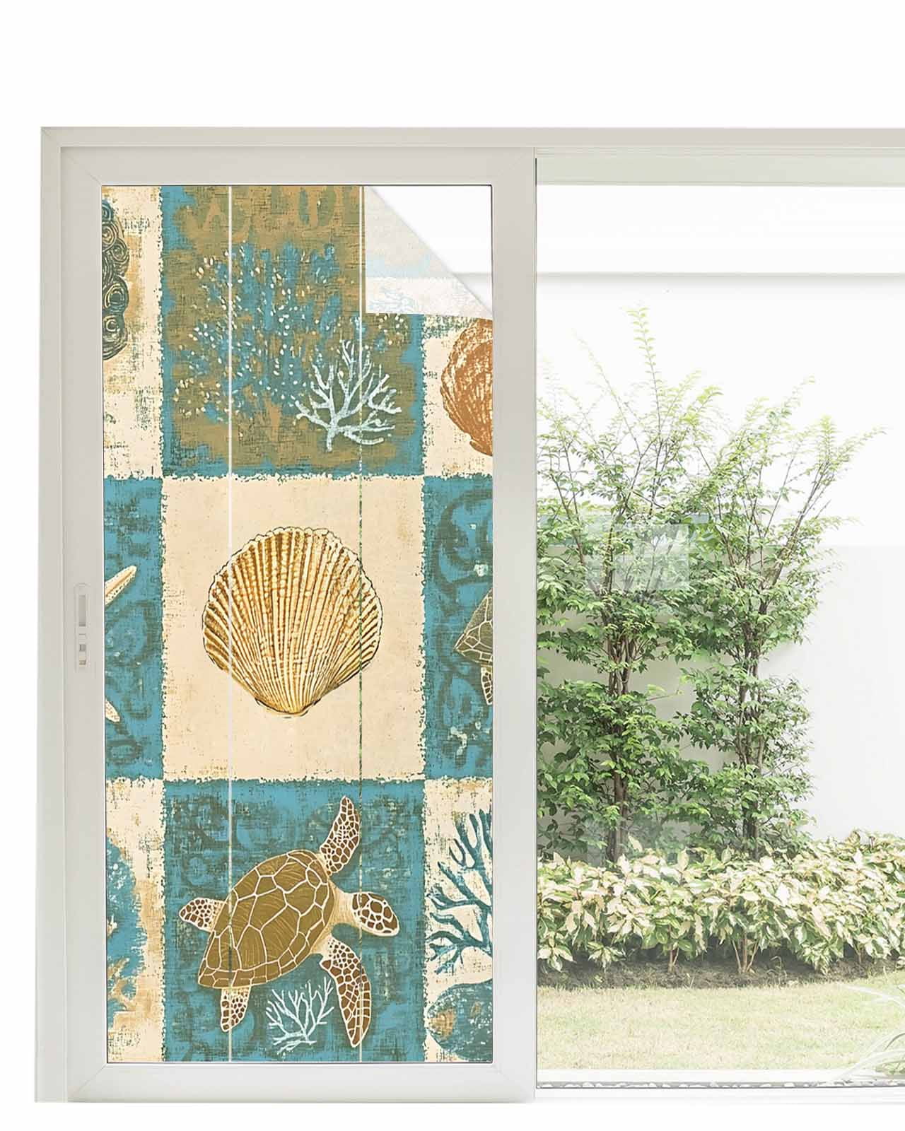 Window Privacy Film Vintage Coastal Stained Glass Window Film ...