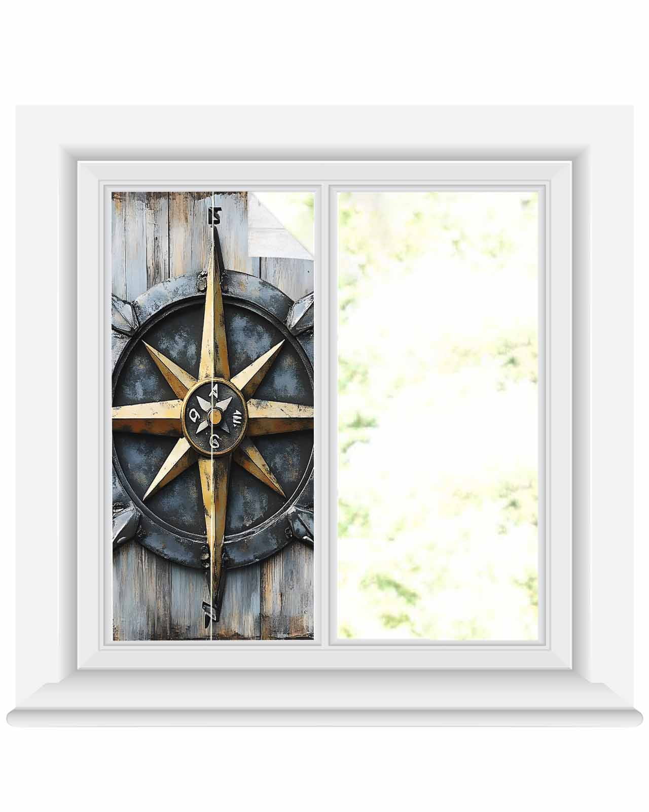 Window Privacy Film Vintage Compass Coastal Stained Glass Window Film ...