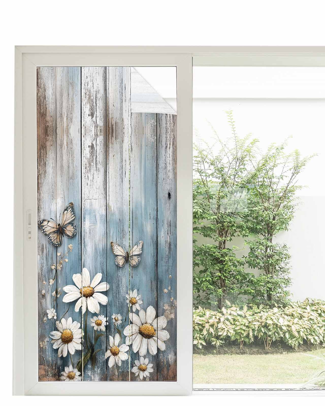 Window Privacy Film Vintage Daisy Stained Glass Window Film Decorative ...
