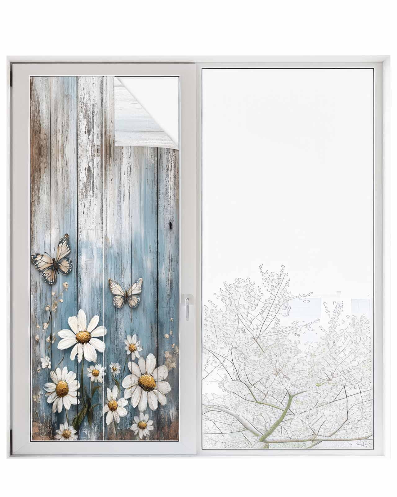 Window Privacy Film Vintage Daisy Stained Glass Window Film Decorative ...