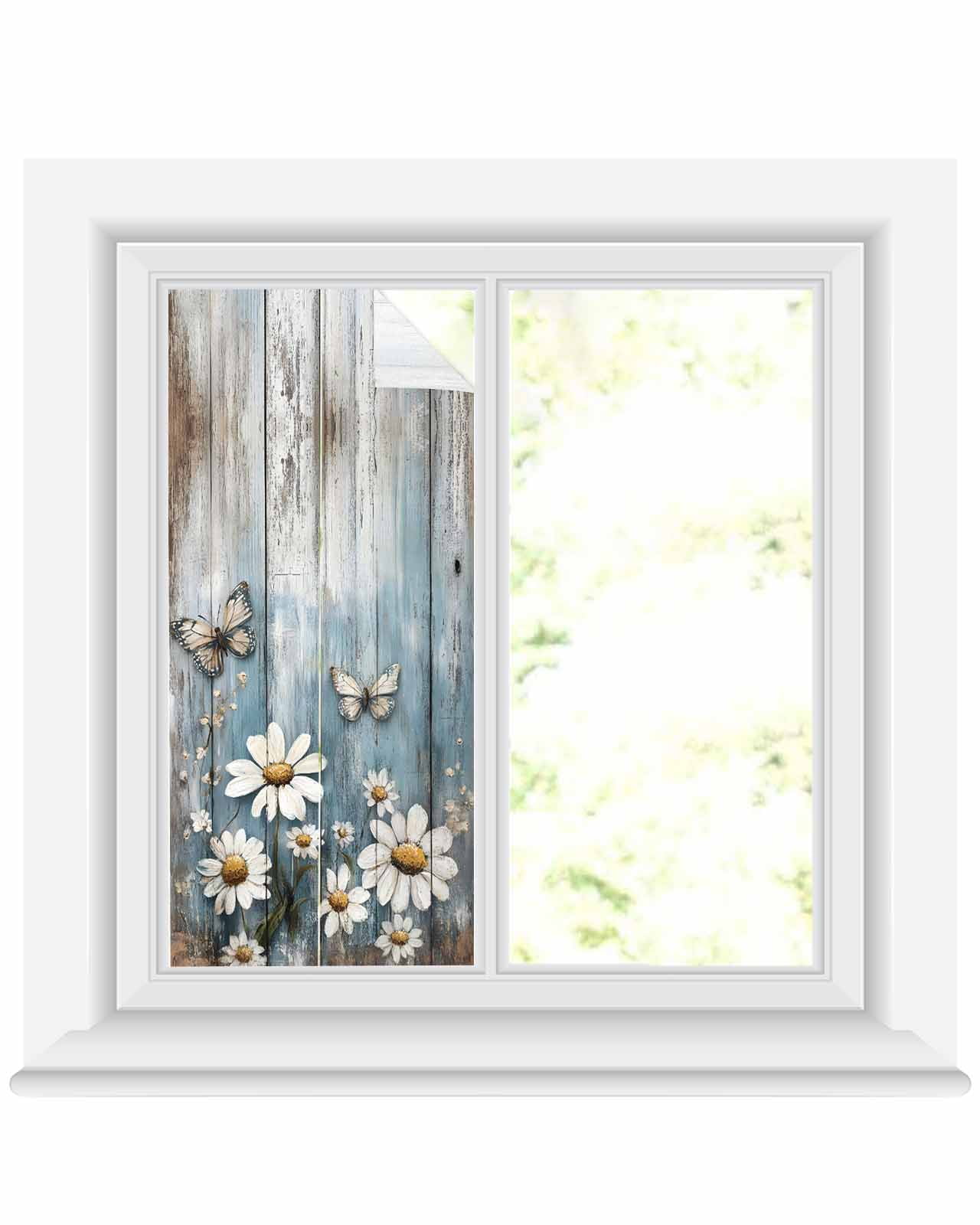 Window Privacy Film Vintage Daisy Stained Glass Window Film Decorative ...