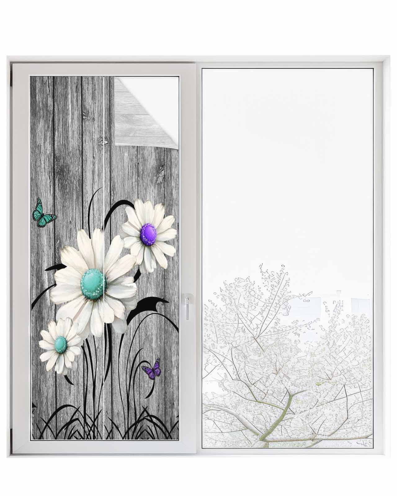 Window Privacy Film Vintage Daisy Stained Glass Window Film Decorative ...