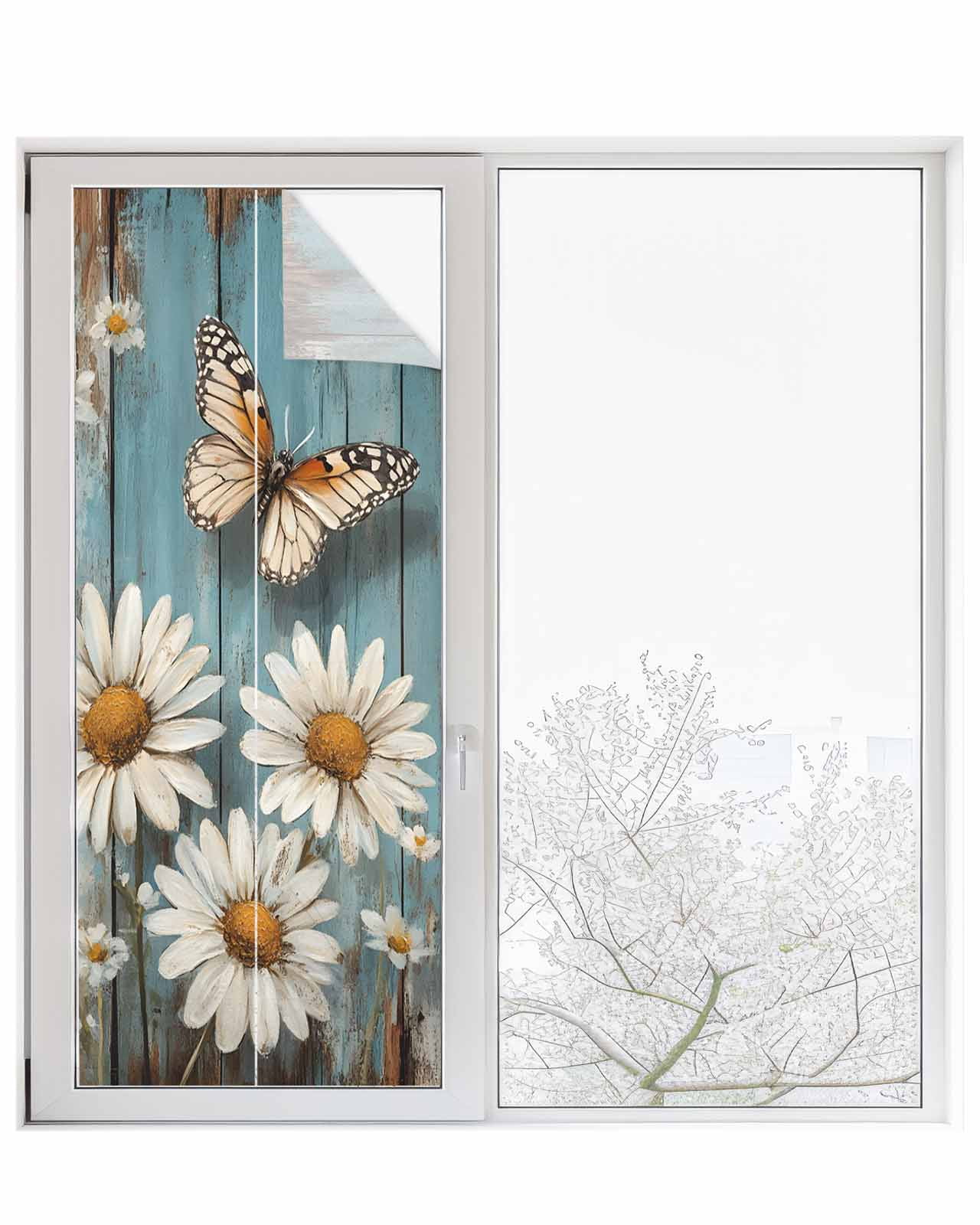 Window Privacy Film Vintage Daisy Stained Glass Window Film Decorative ...