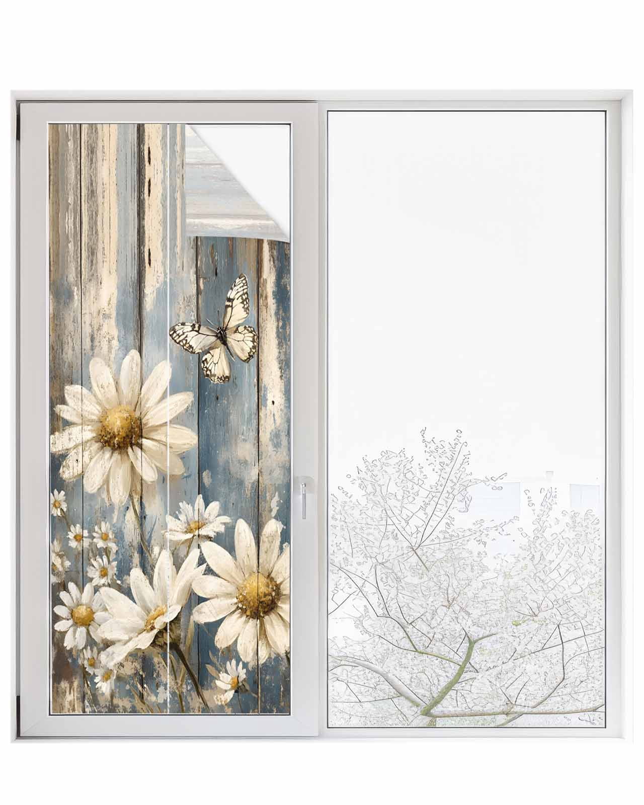Window Privacy Film Vintage Daisy Stained Glass Window Film Decorative ...