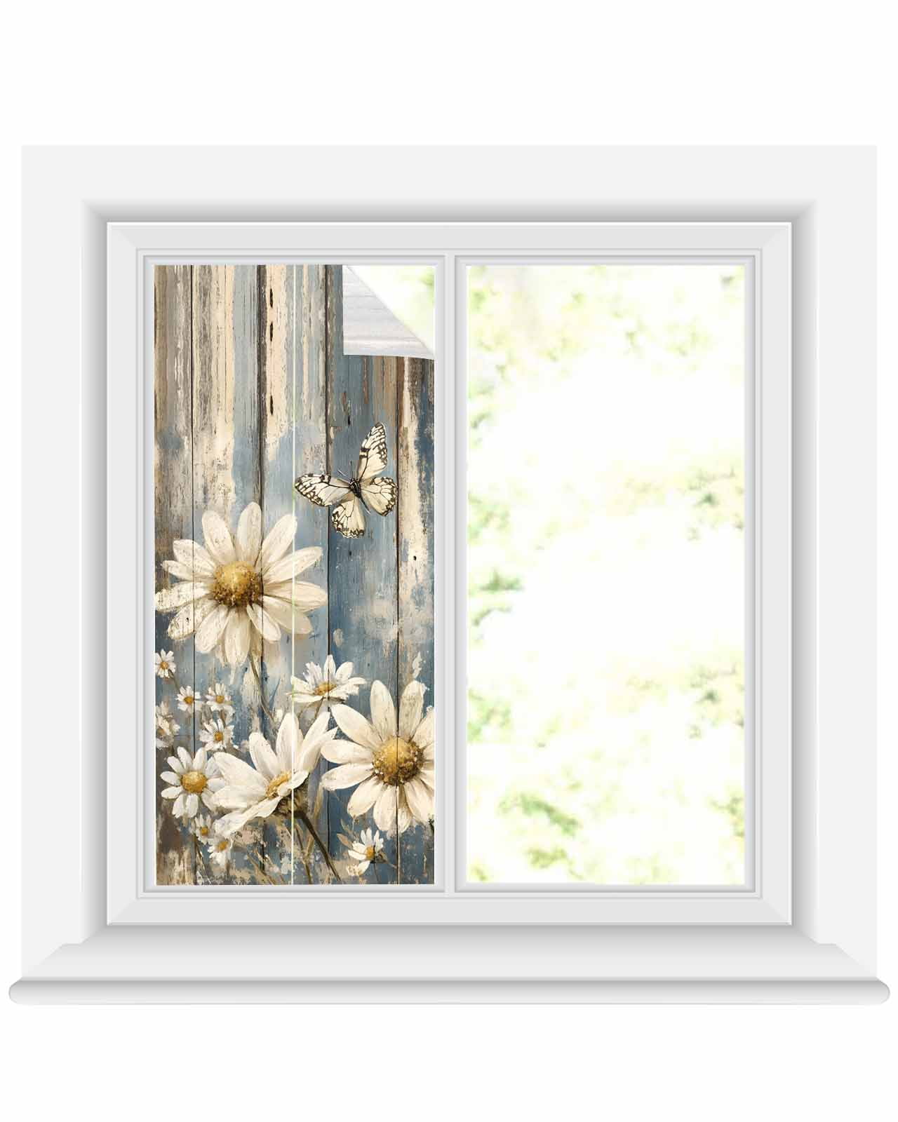 Window Privacy Film Vintage Daisy Stained Glass Window Film Decorative ...