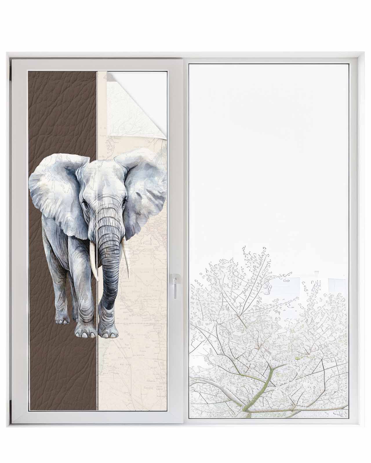 Window Privacy Film Vintage Elephant Stained Glass Window Film ...