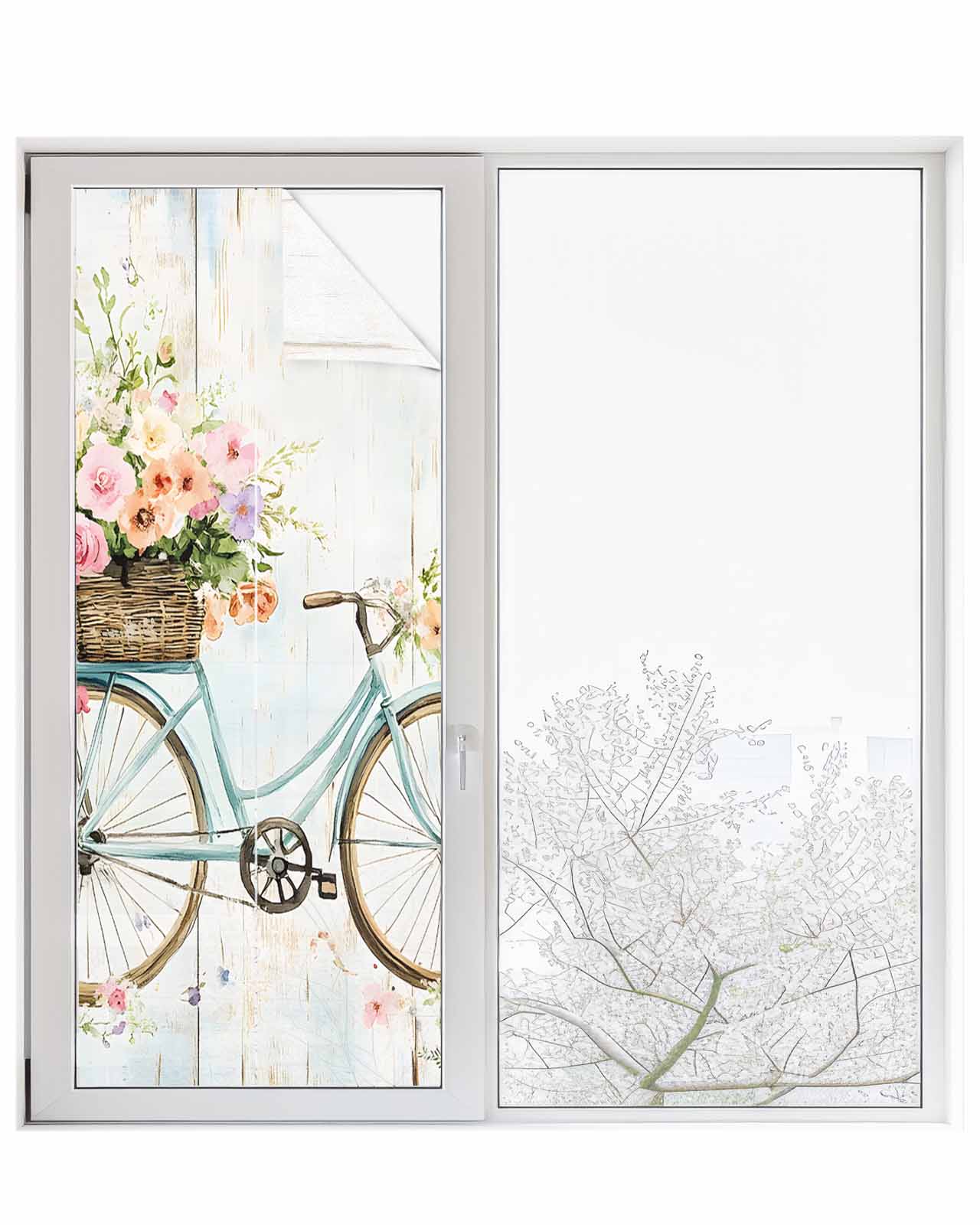 Window Privacy Film Vintage Floral Bicycle Stained Glass Window Film ...