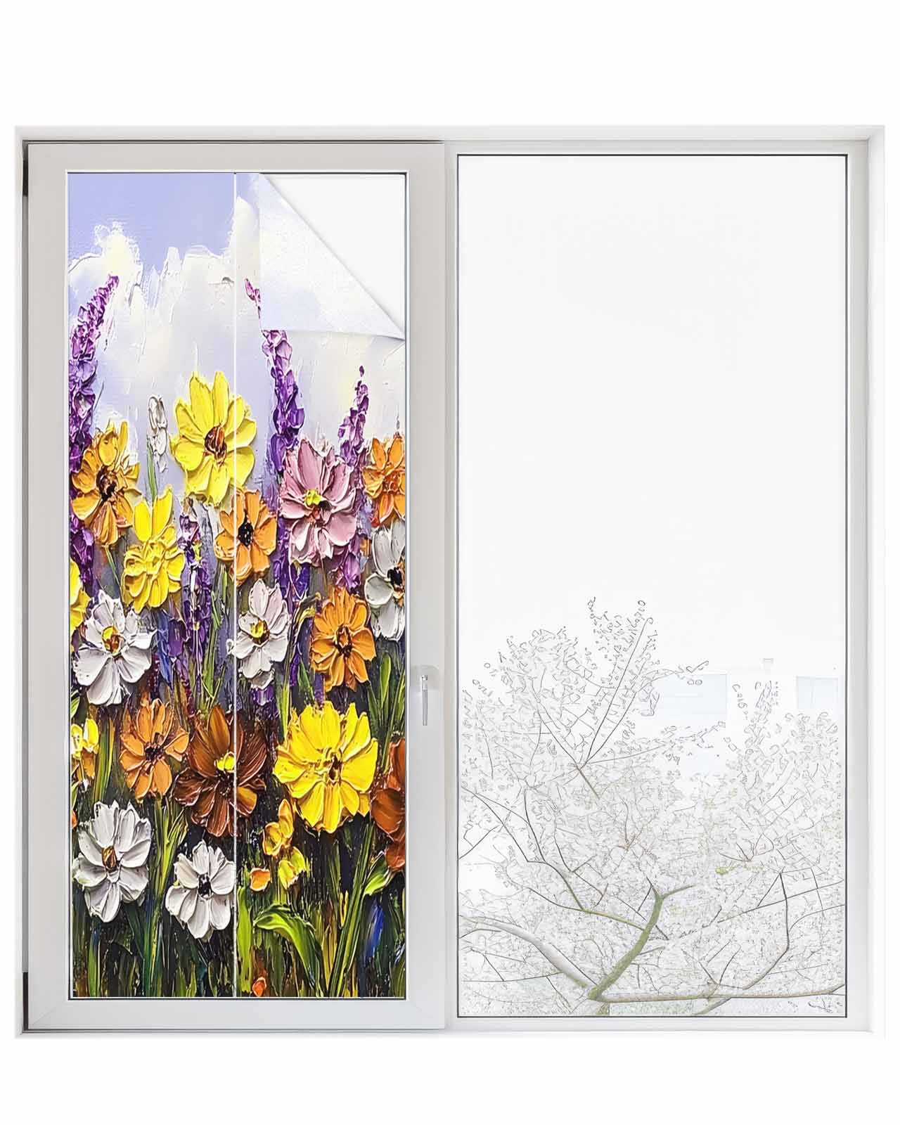Window Privacy Film Vintage Flowers Stained Glass Window Film ...