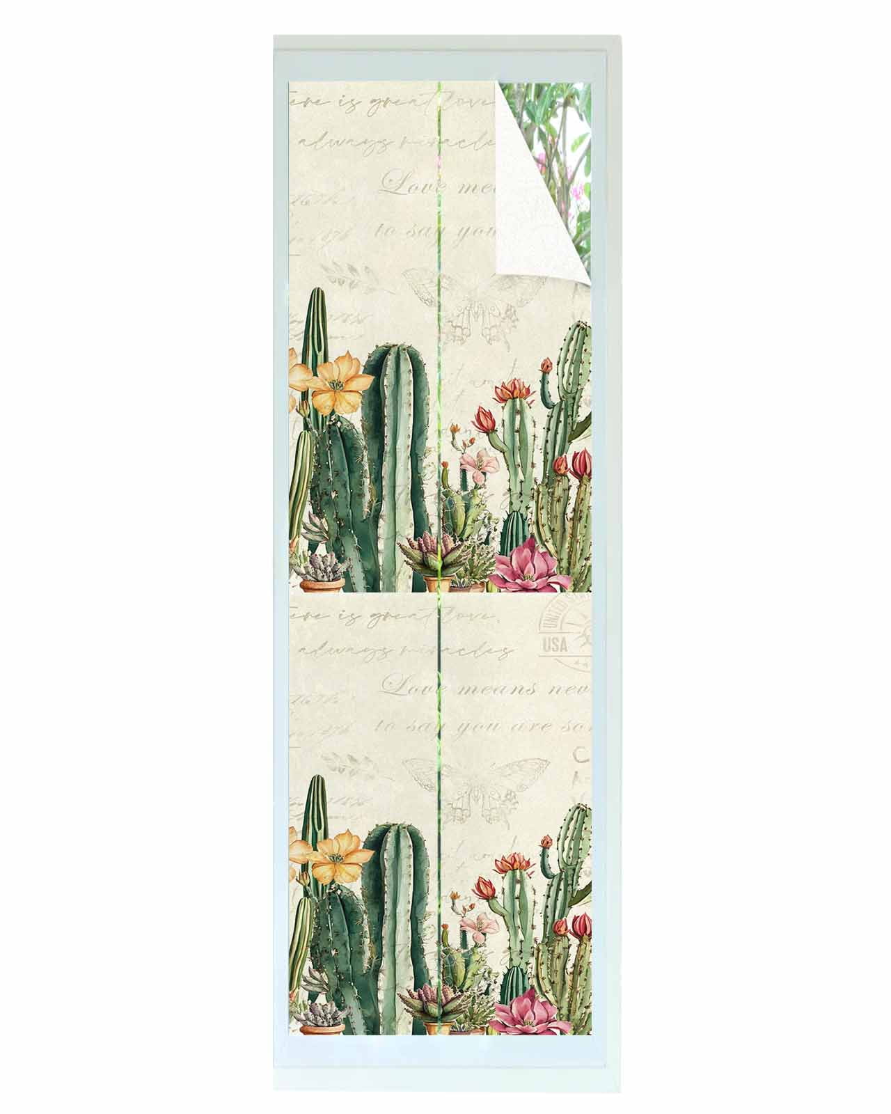 Window Privacy Film Vintage Green Cactus Stained Glass Window Film ...