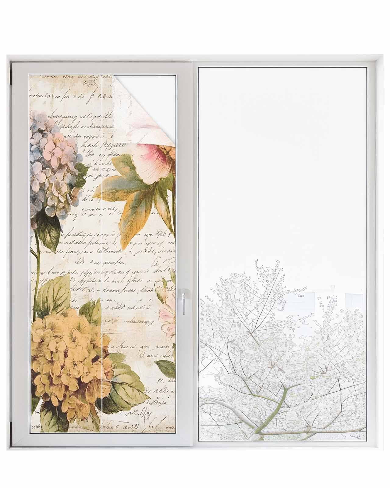 Window Privacy Film Vintage Hydrangea Floral Stained Glass Window Film ...