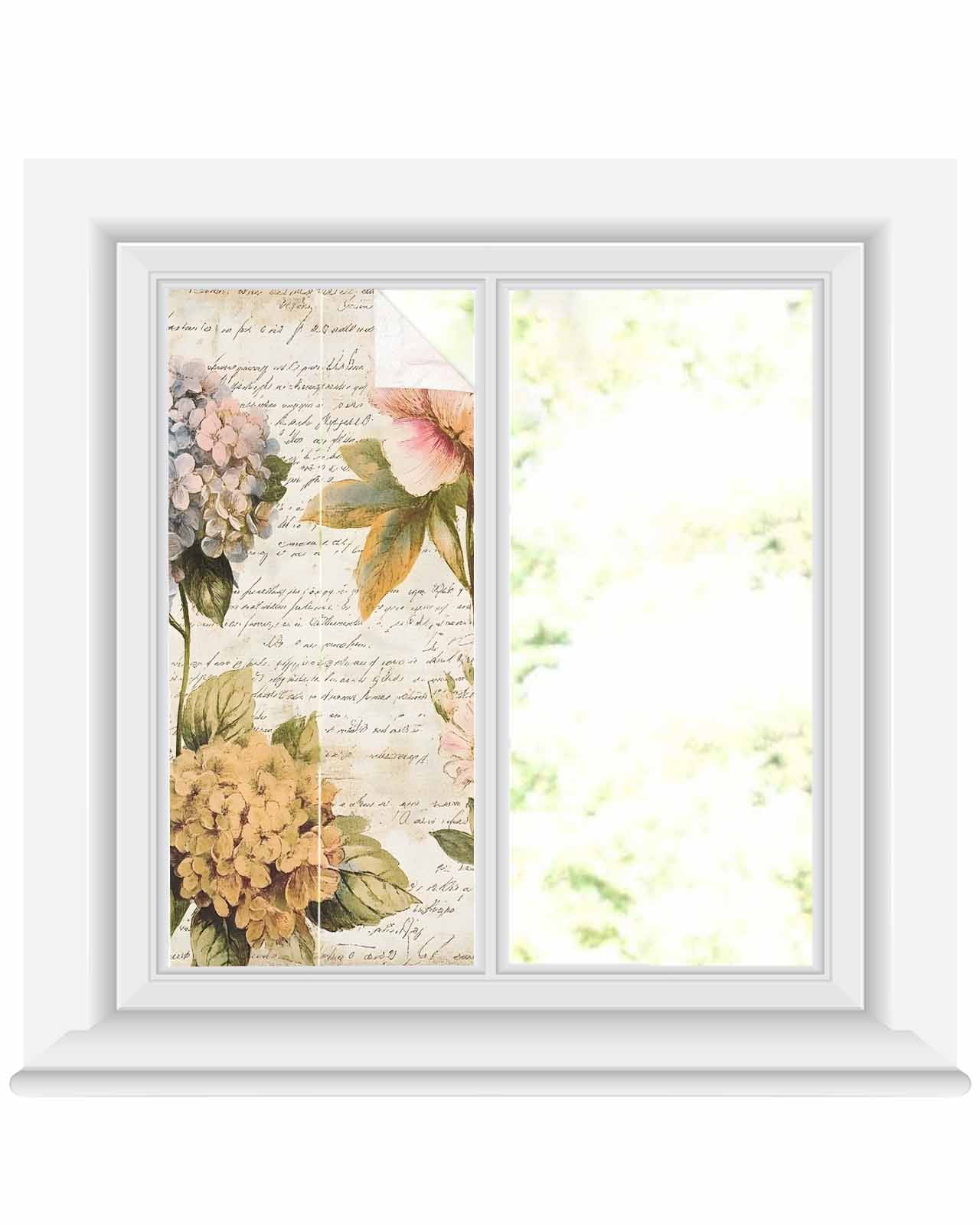 Window Privacy Film Vintage Hydrangea Floral Stained Glass Window Film ...