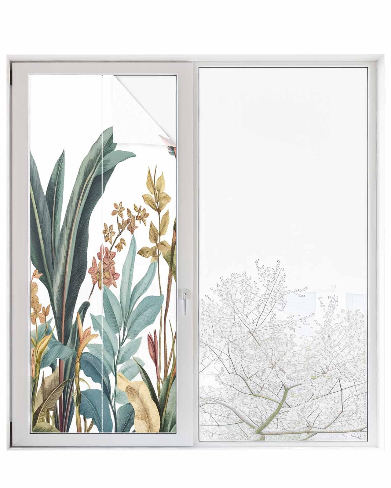 Window Privacy Film Vintage Leaves Floral Stained Glass Window Film ...