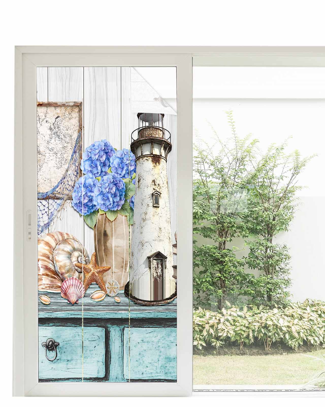 Window Privacy Film Vintage Lighthouse Coastal Stained Glass Window ...