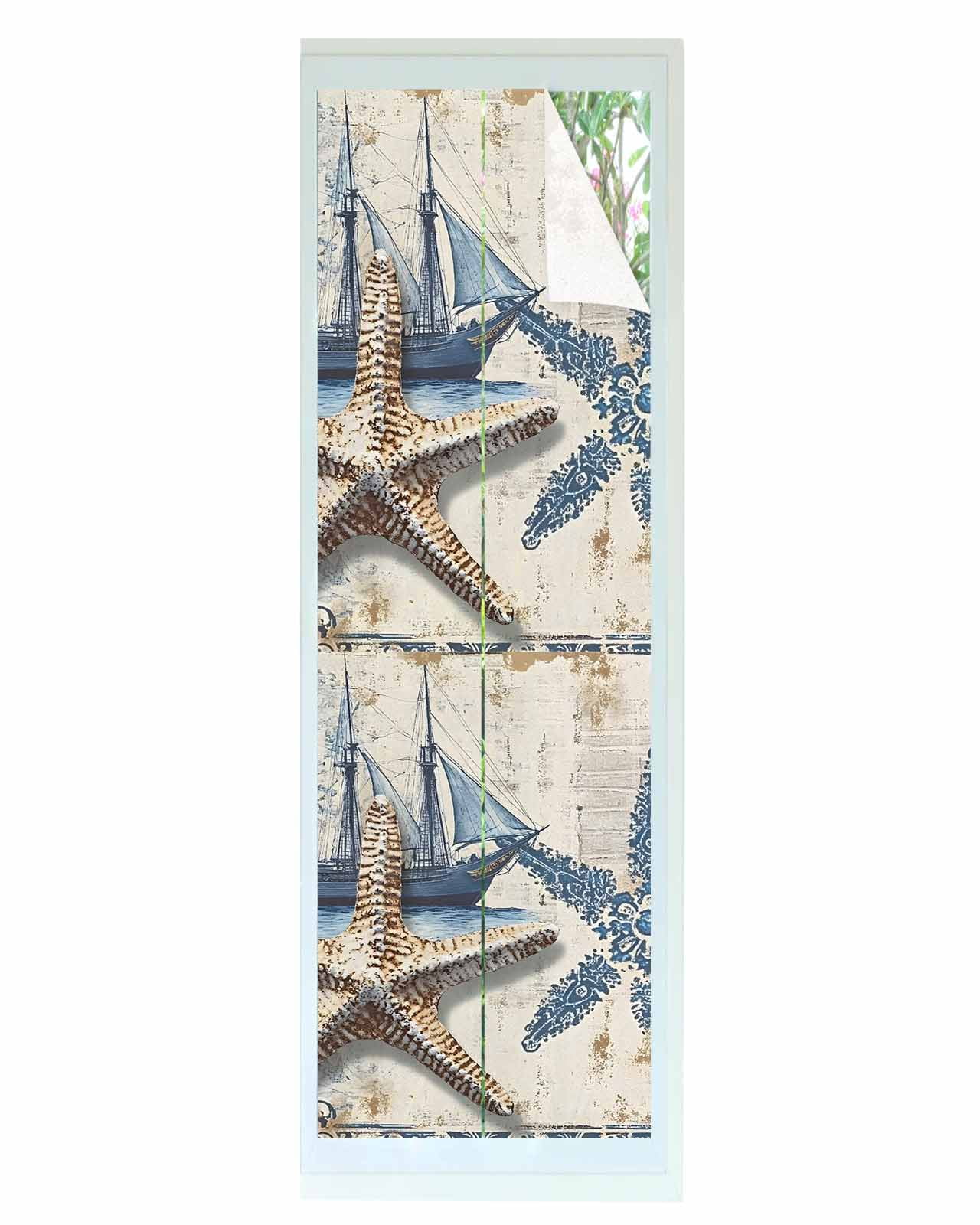 Window Privacy Film Vintage Nautical Stained Glass Window Film ...