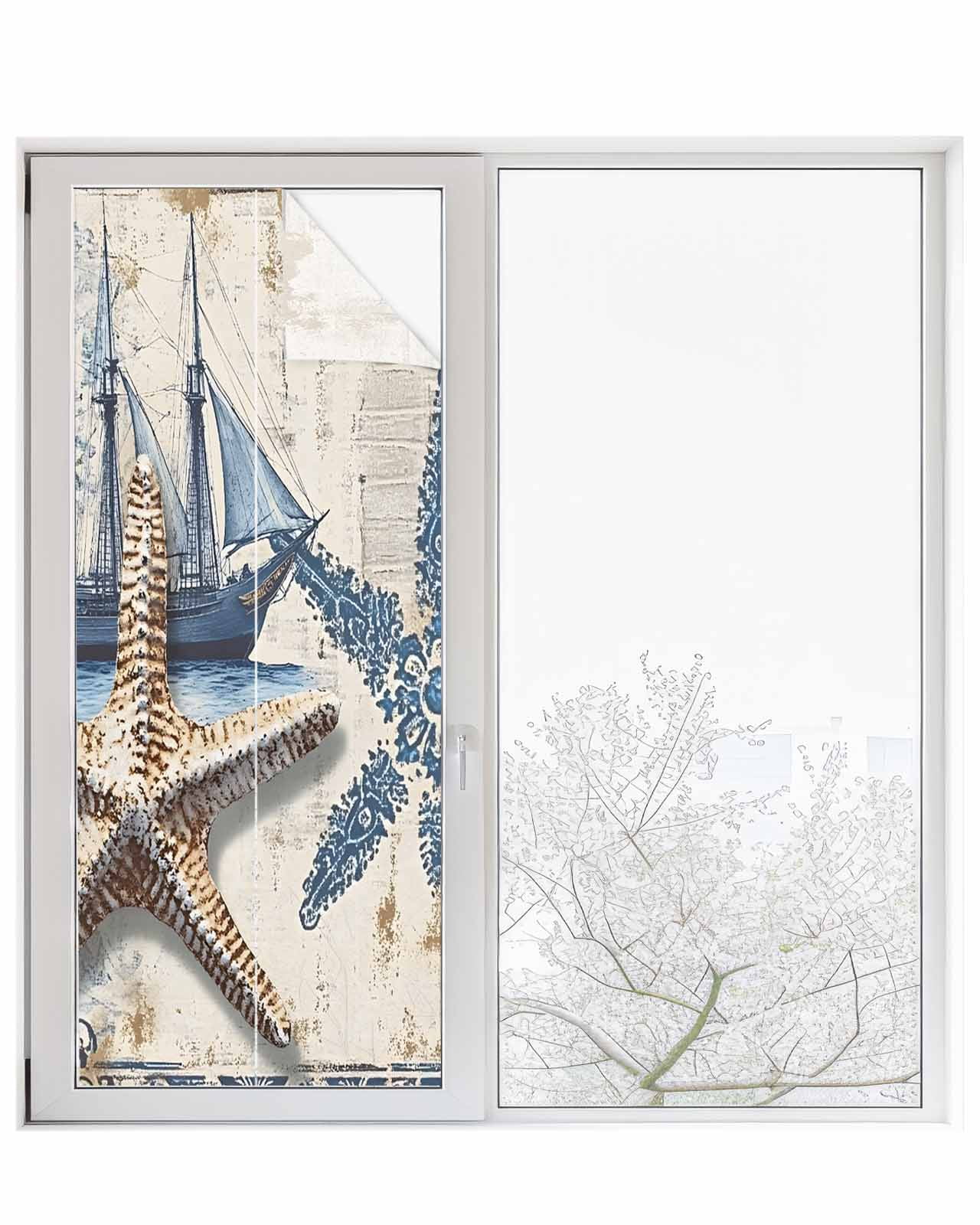 Window Privacy Film Vintage Nautical Stained Glass Window Film ...