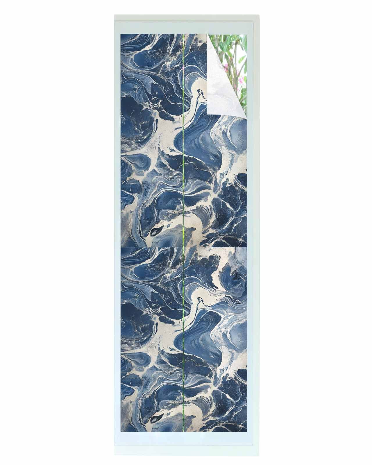 Window Privacy Film Vintage Navy Blue Stained Glass Window Film ...