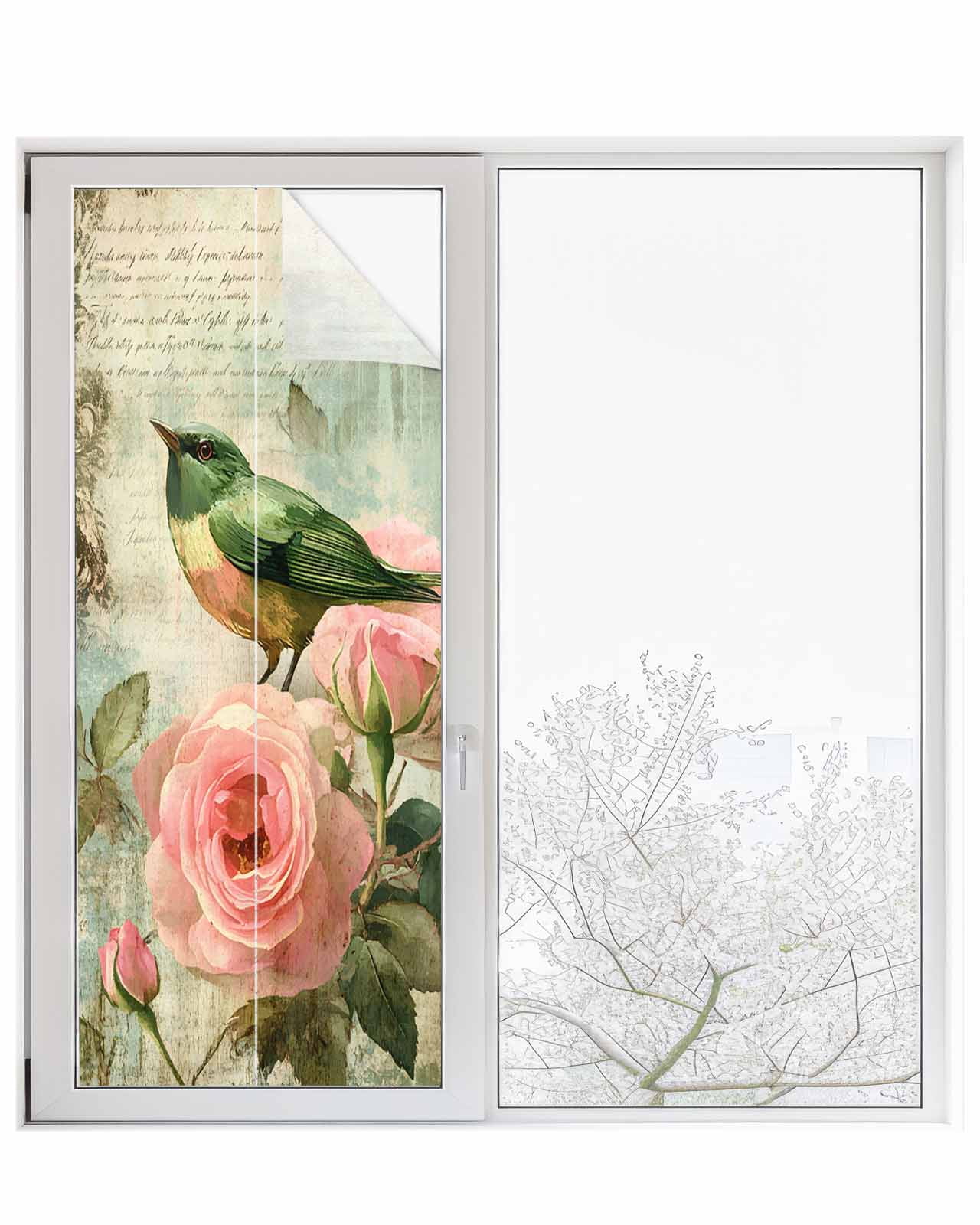 Window Privacy Film Vintage Pink Floral Stained Glass Window Film ...