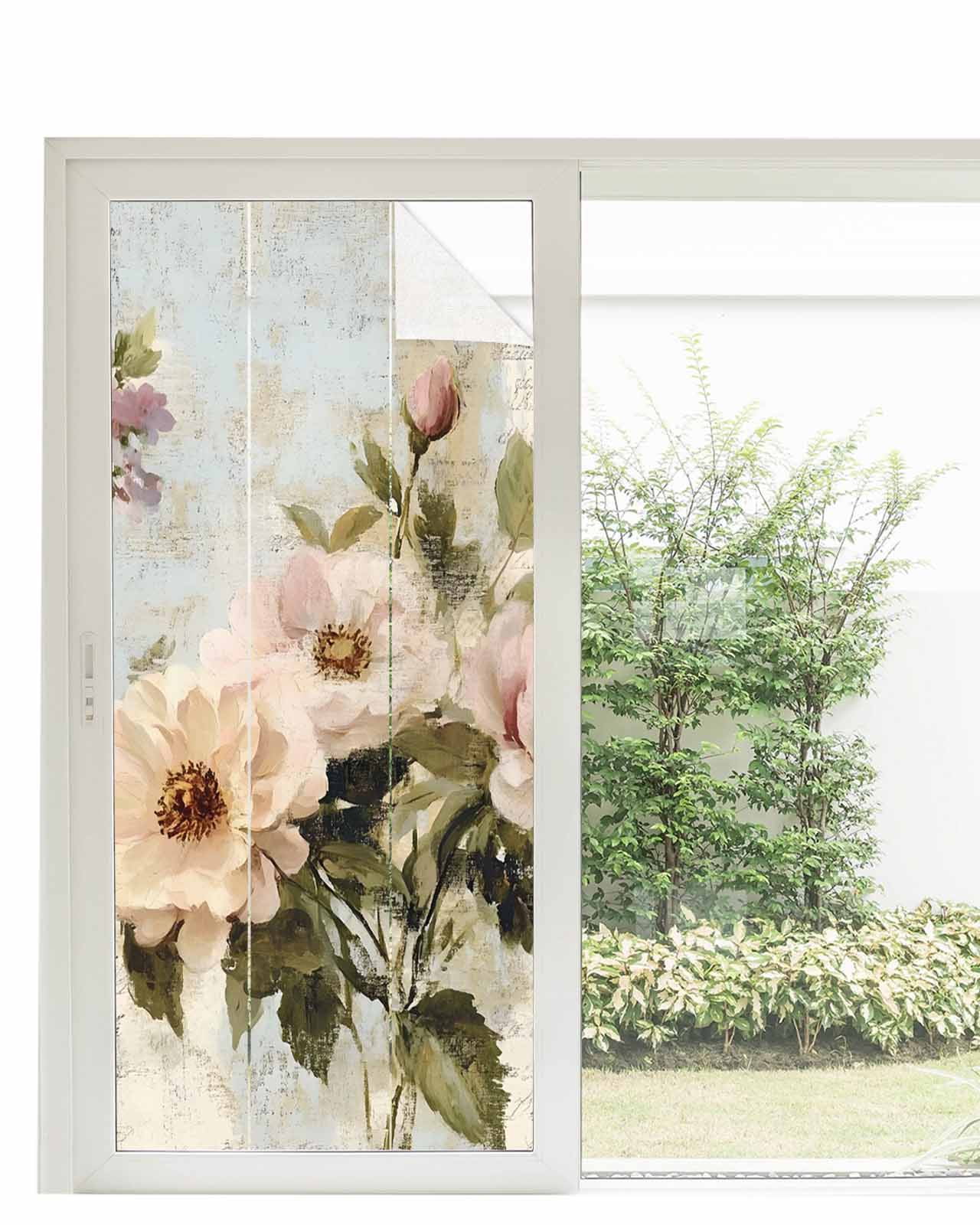 Window Privacy Film Vintage Pink Floral Stained Glass Window Film ...