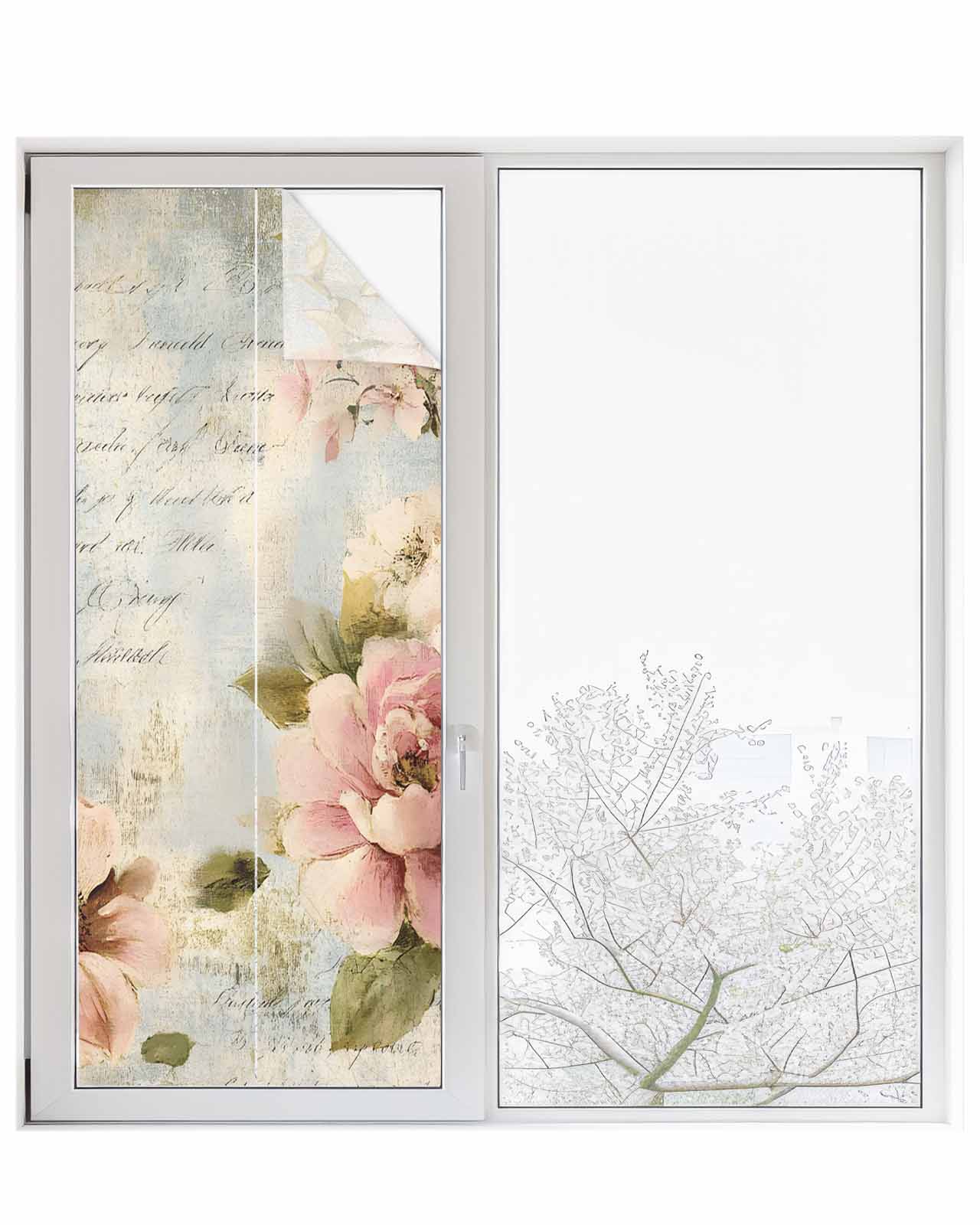 Window Privacy Film Vintage Pink Peony Stained Glass Window Film ...