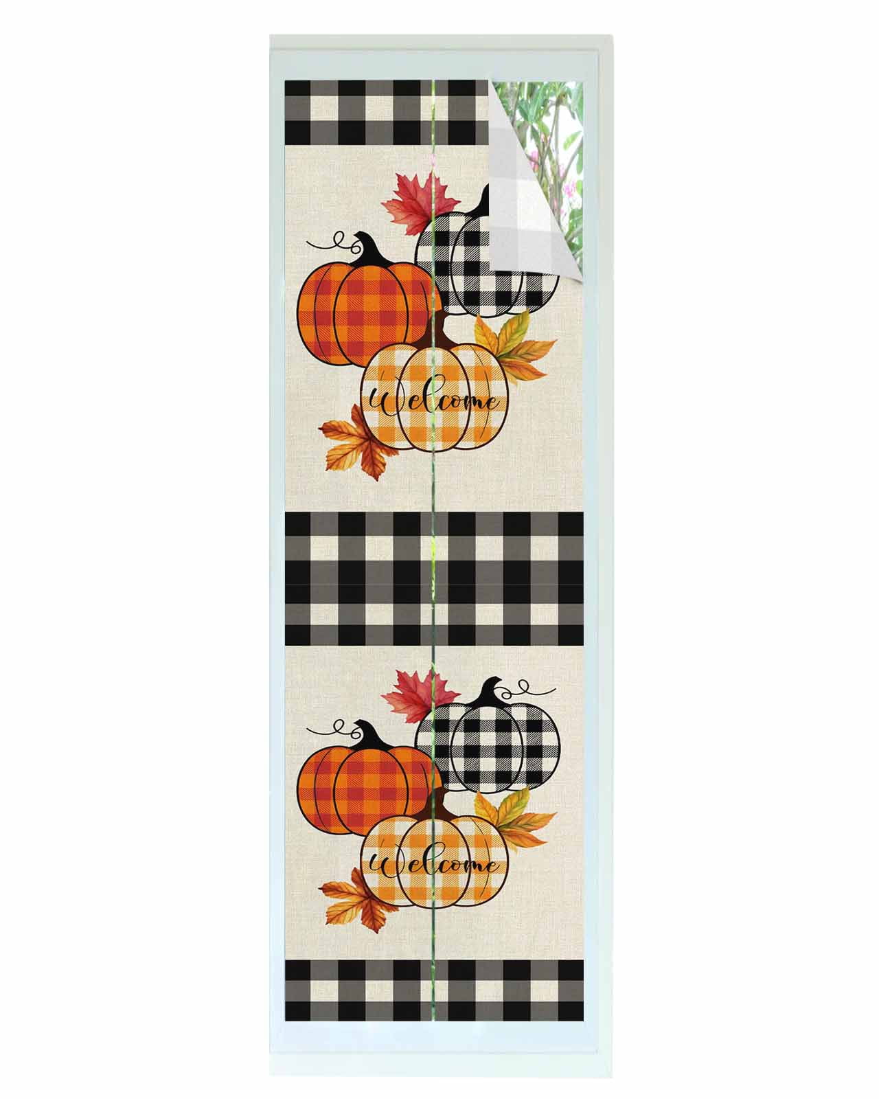 Window Privacy Film Vintage Plaid Pumpkins Stained Glass Window Film ...