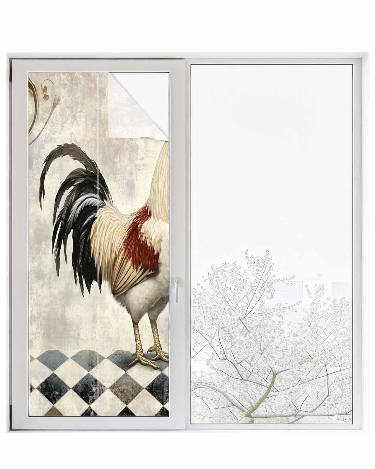 Window Privacy Film Vintage Rooster Stained Glass Window Film ...