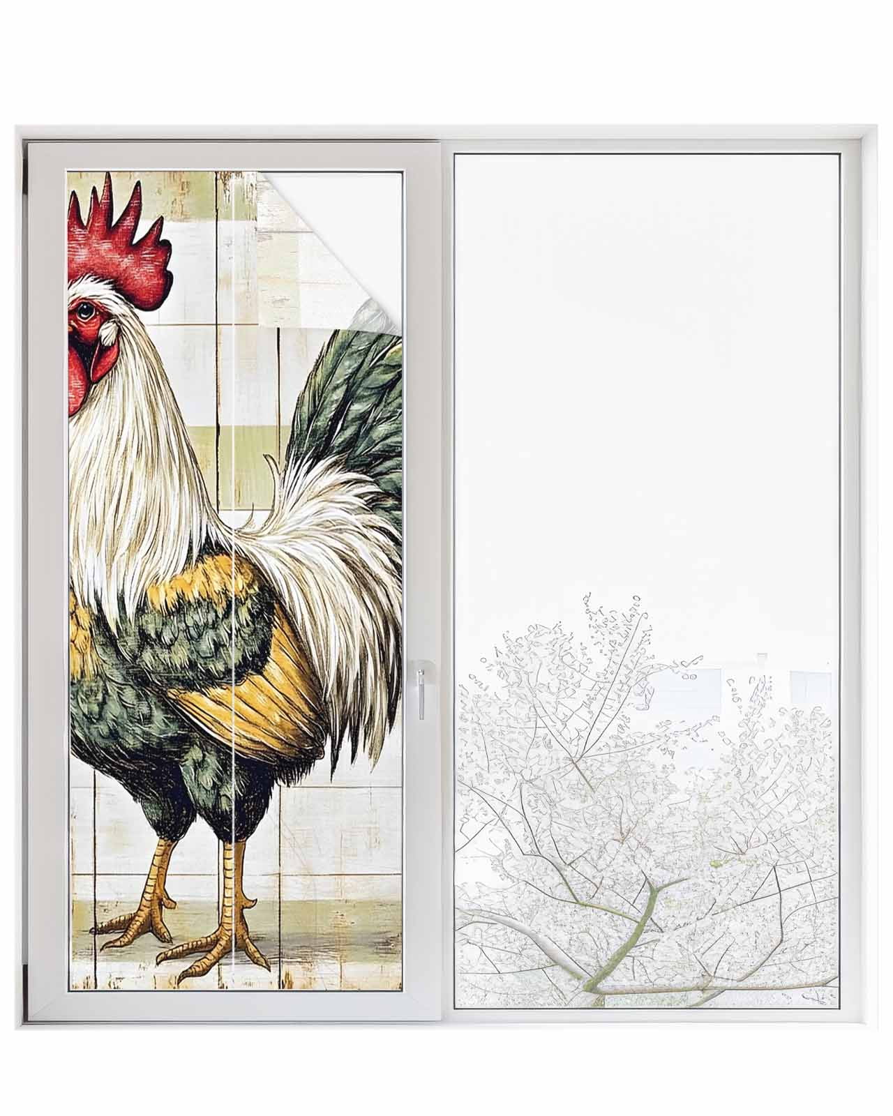 Window Privacy Film Vintage Rooster Stained Glass Window Film ...