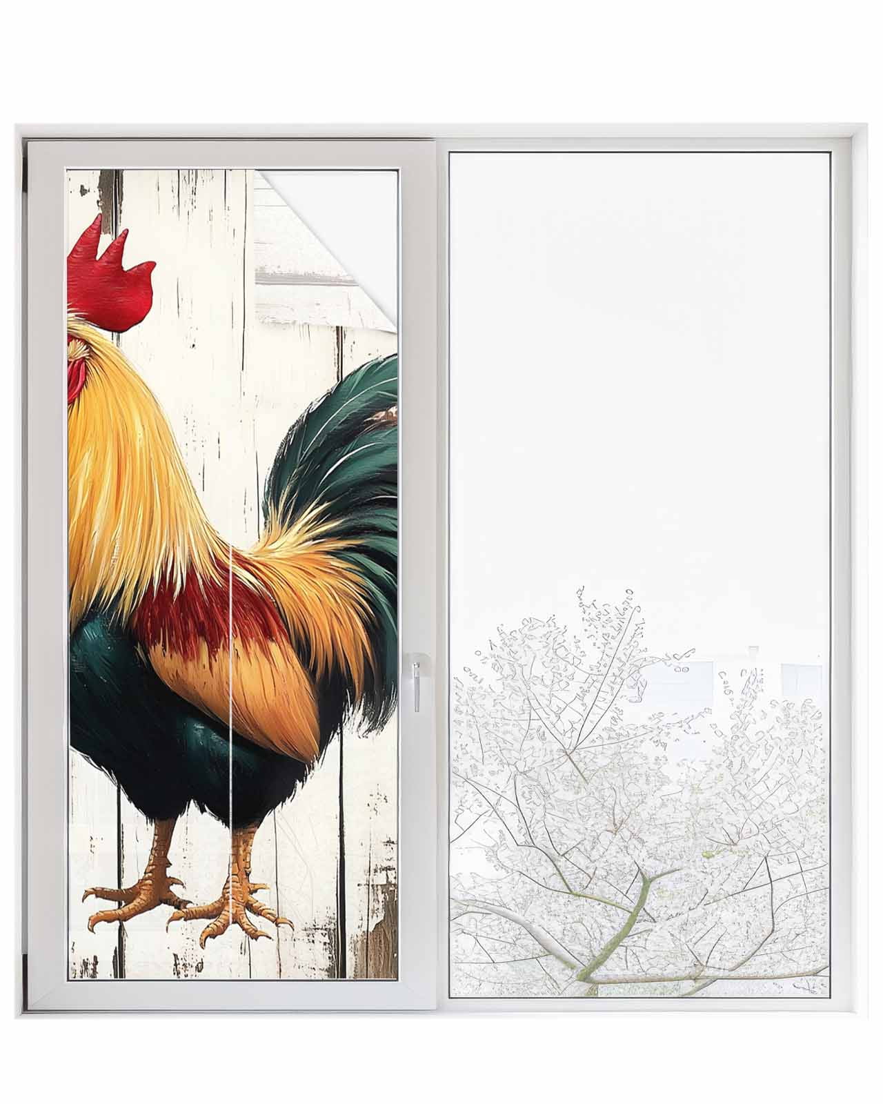 Window Privacy Film Vintage Rooster Stained Glass Window Film ...