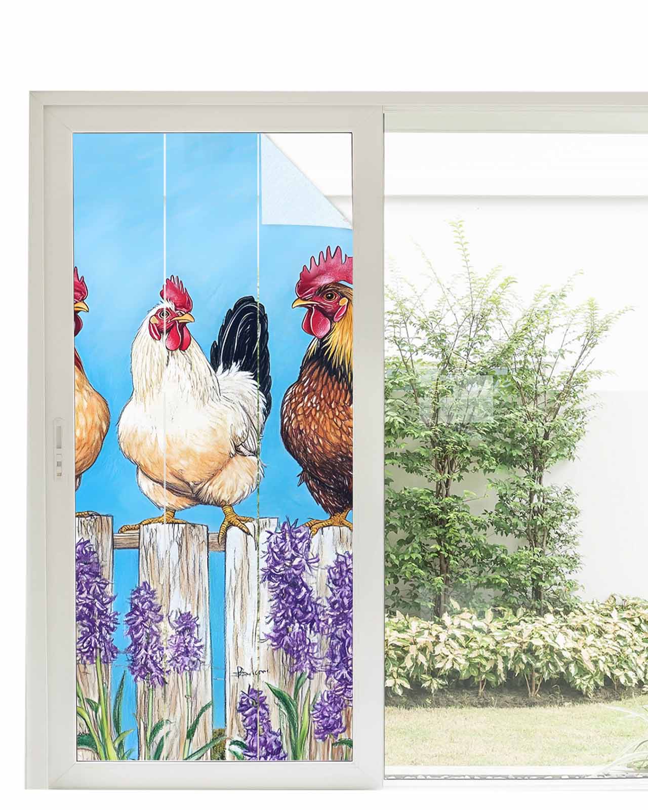 Window Privacy Film Vintage Rooster Stained Glass Window Film ...