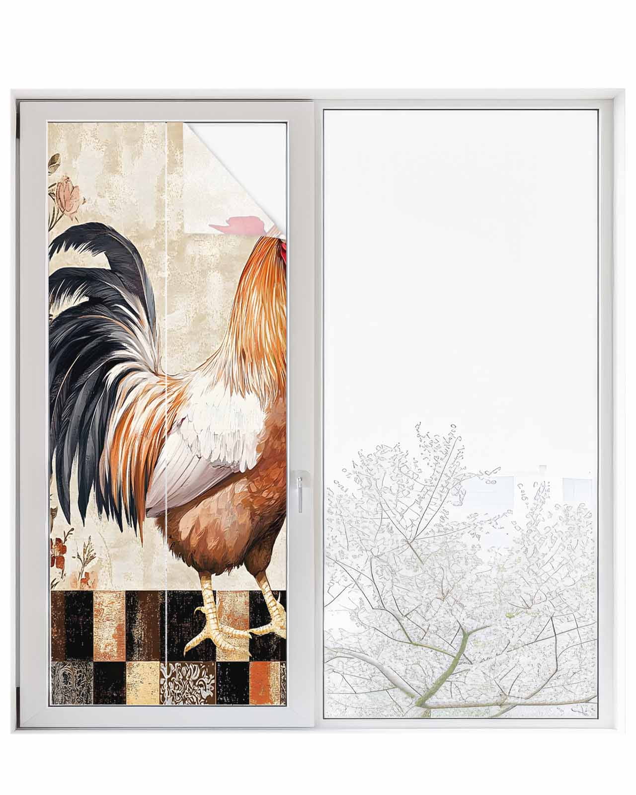 Window Privacy Film Vintage Rooster Stained Glass Window Film ...