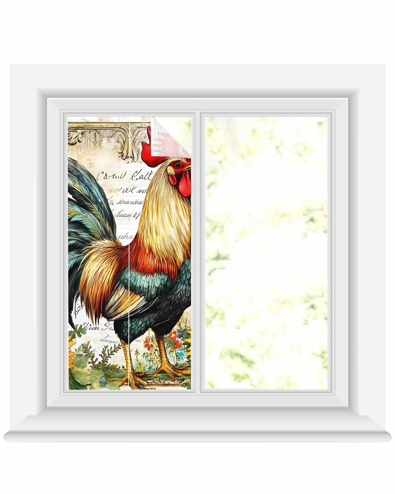 Window Privacy Film Vintage Rooster Stained Glass Window Film ...