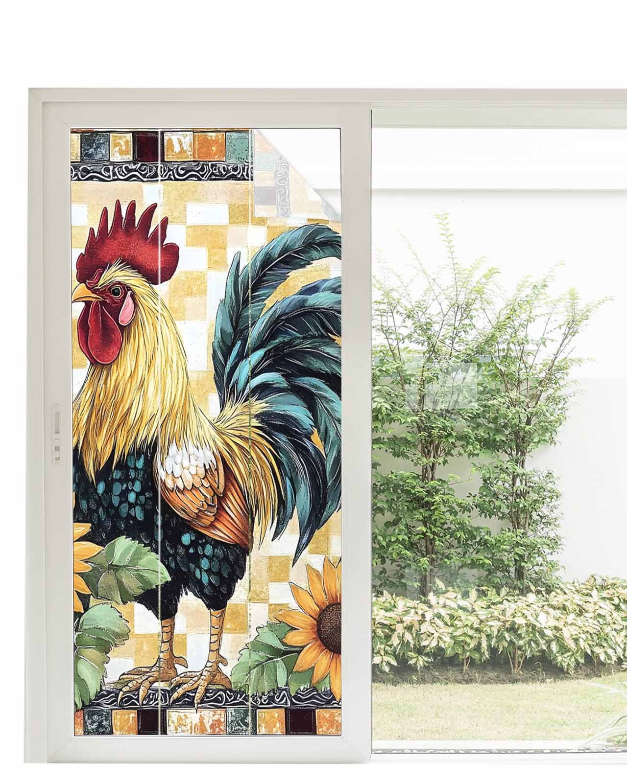Window Privacy Film Vintage Rooster Stained Glass Window Film ...